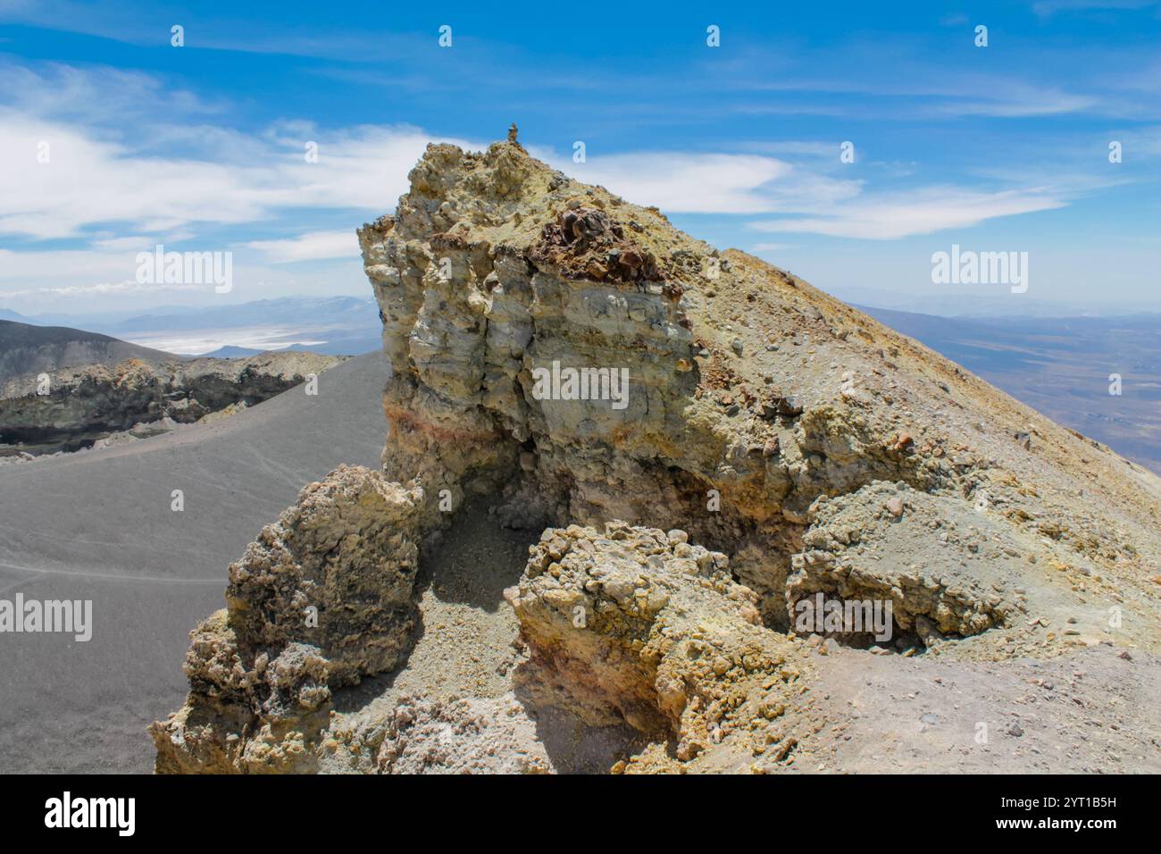 Volcano crater inside. Lava, ash, smoke and rocks inside of volcano ...