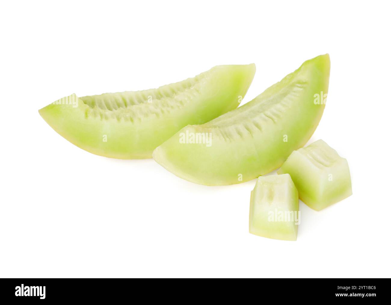 Pieces of fresh ripe melon isolated on white Stock Photo - Alamy