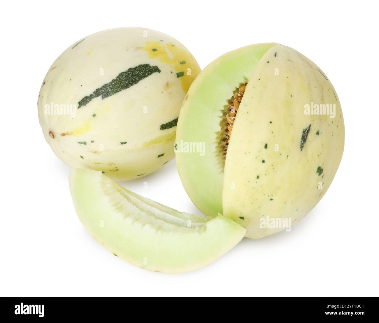 Whole and cut fresh ripe melons isolated on white Stock Photo - Alamy