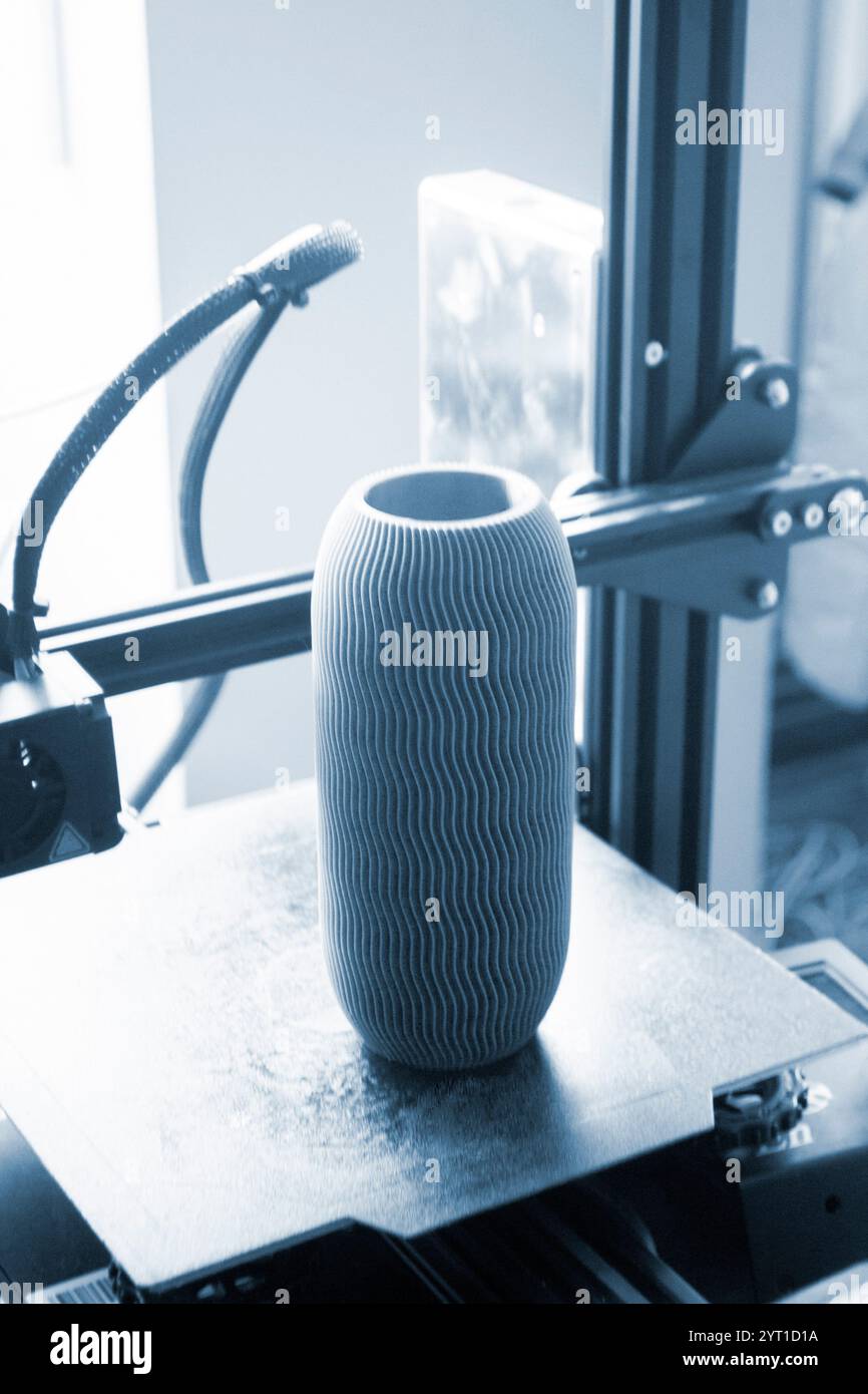 Art object blue vase printed on 3D printer. Abstract model vase created ...