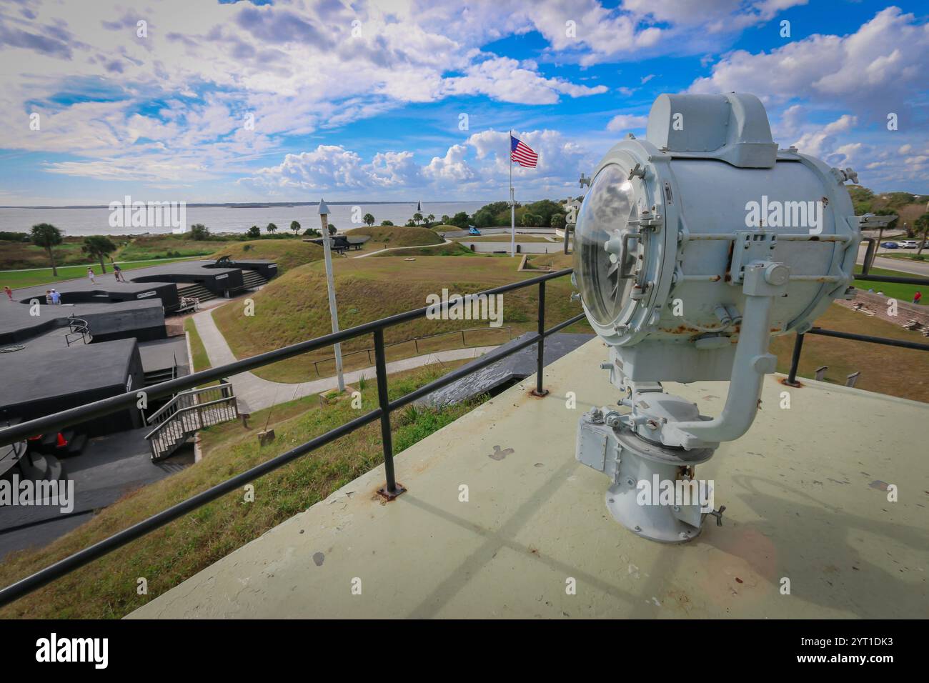 WWII era signal lamp over Fort Moultrie on Sullivan's Island, South ...