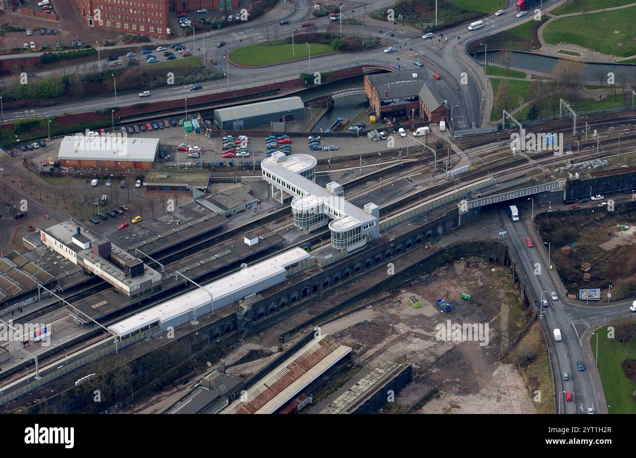 Aerial view of Wolverhampton Railway Station and Canal Club nightclub ...