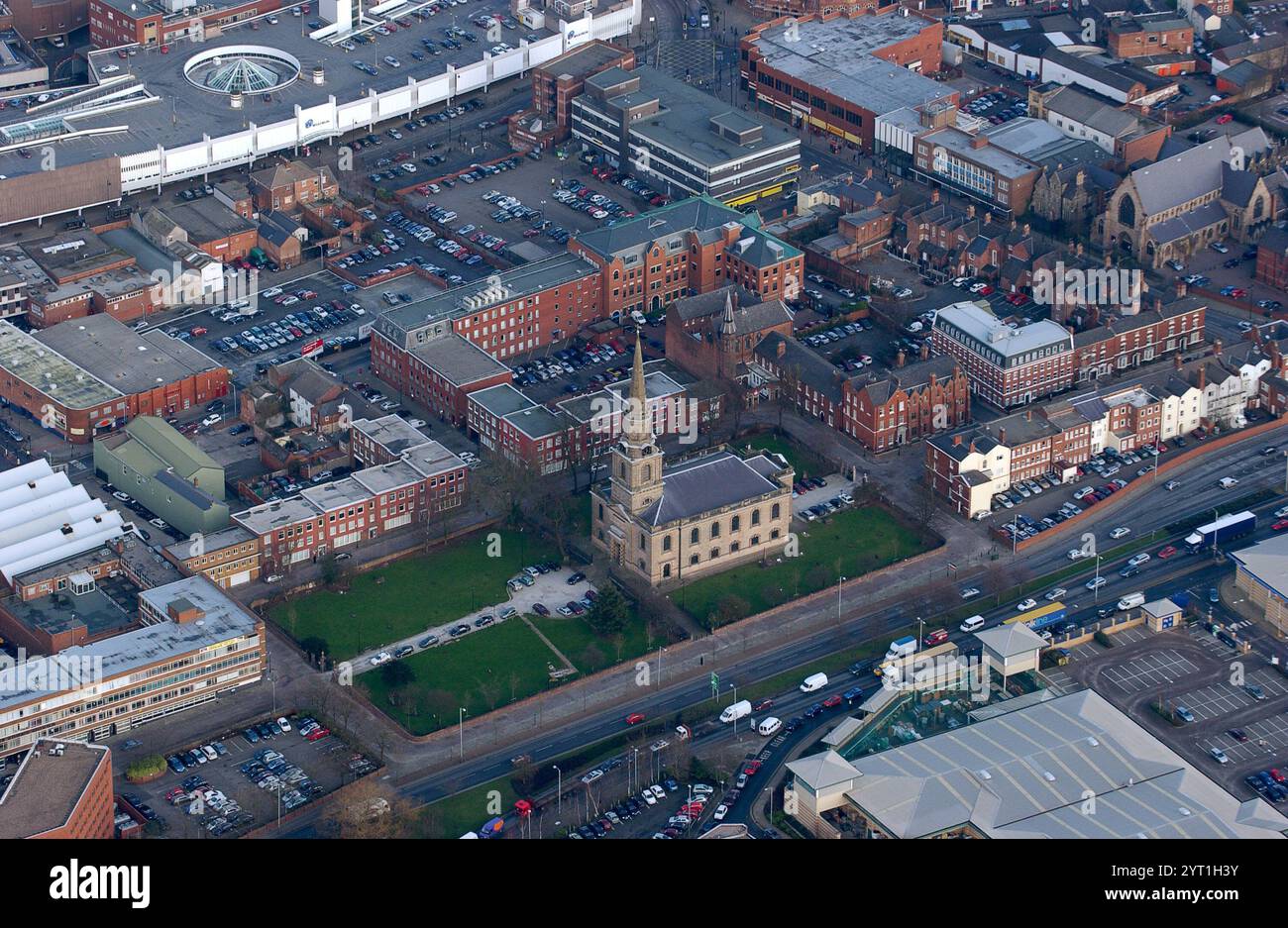 Aerial view of the City of Wolverhampton ring road and St Johns Church ...