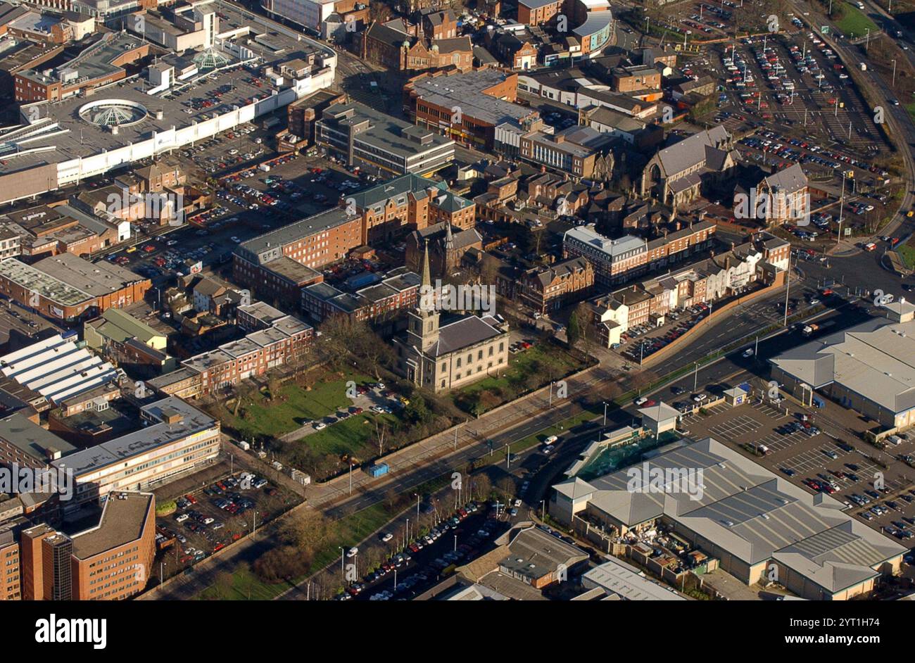 Aerial view of St Johns Church in the City of Wolverhampton West ...