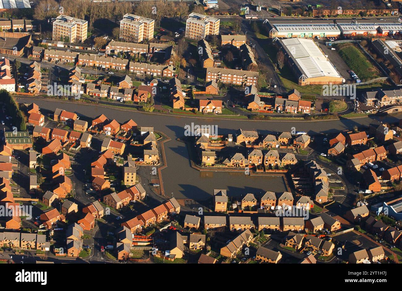 Aerial view of Tividale Quays canalside housing in Tividale, West ...