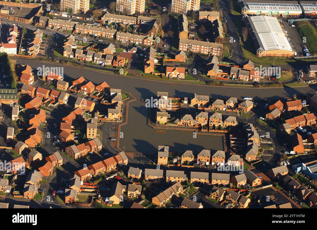 Aerial view of Tividale Quays canalside housing in Tividale, West ...
