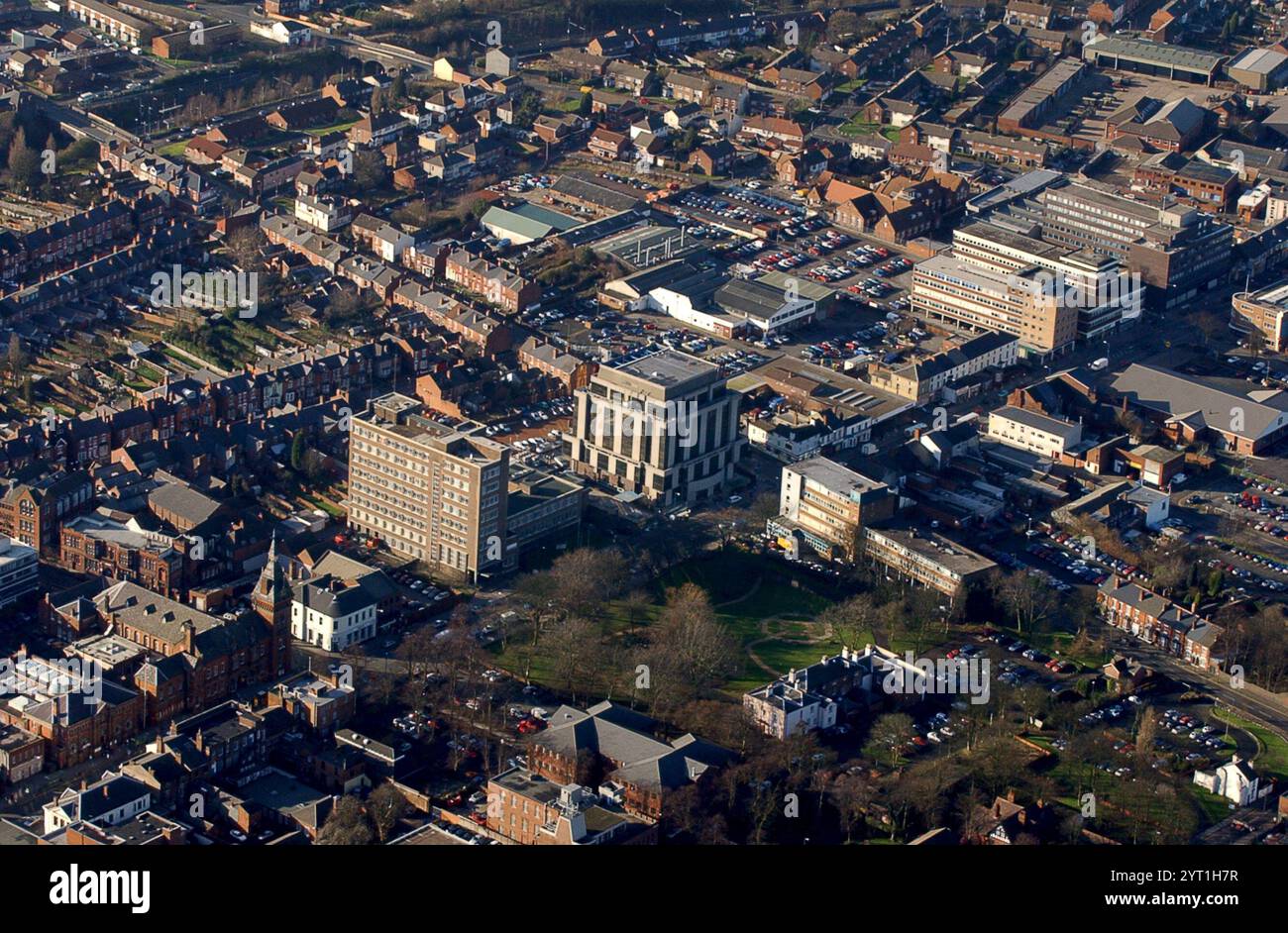 Aerial view of West Bromwich, West Midlands, Uk. The High Street runs ...