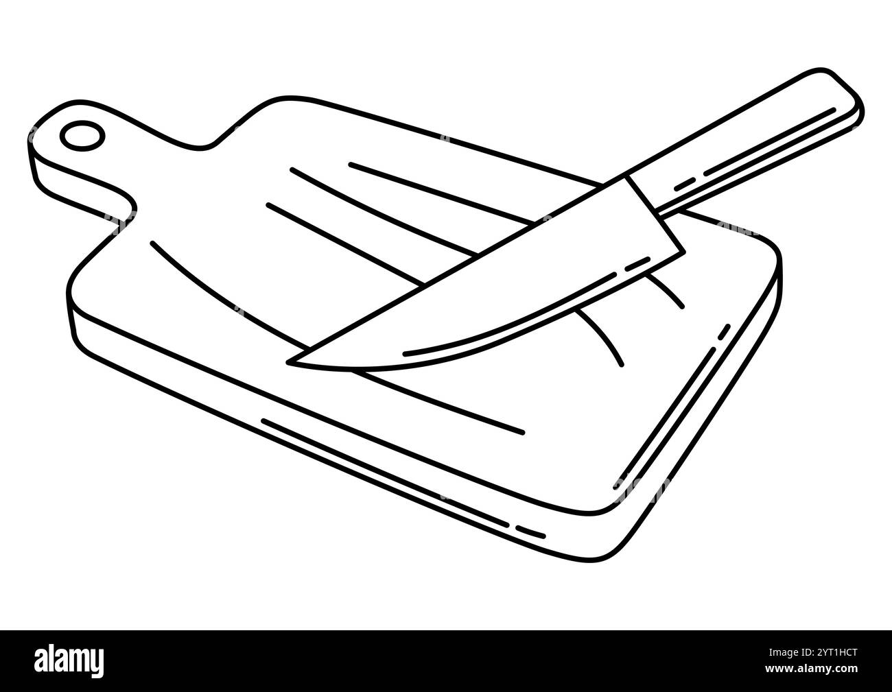 Cutting board with knife. Stylized kitchen object for cooking recipe ...
