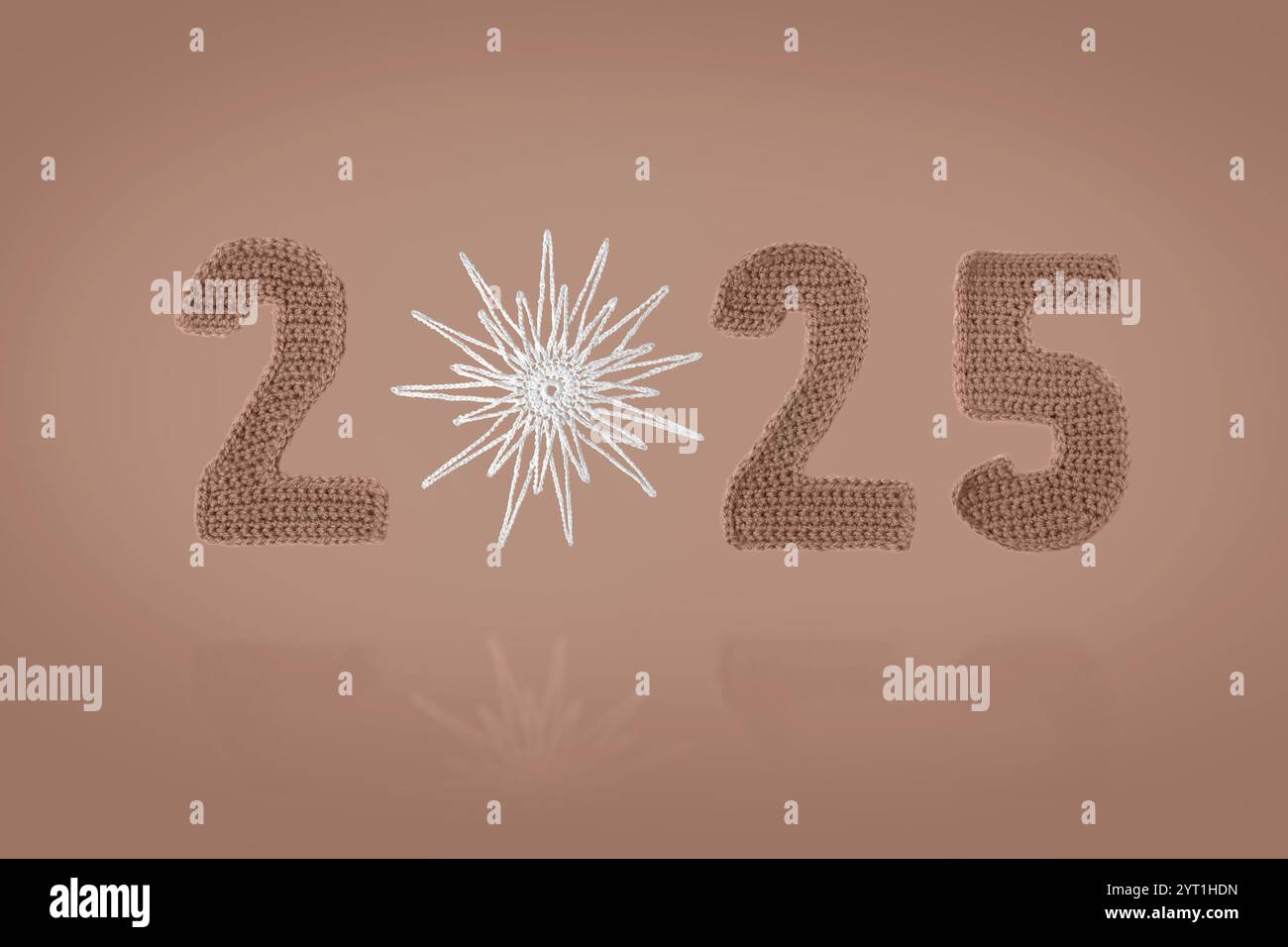 Demonstrating the colors of 2025 - Mocha Mousse. Knitted numbers 2025 ...