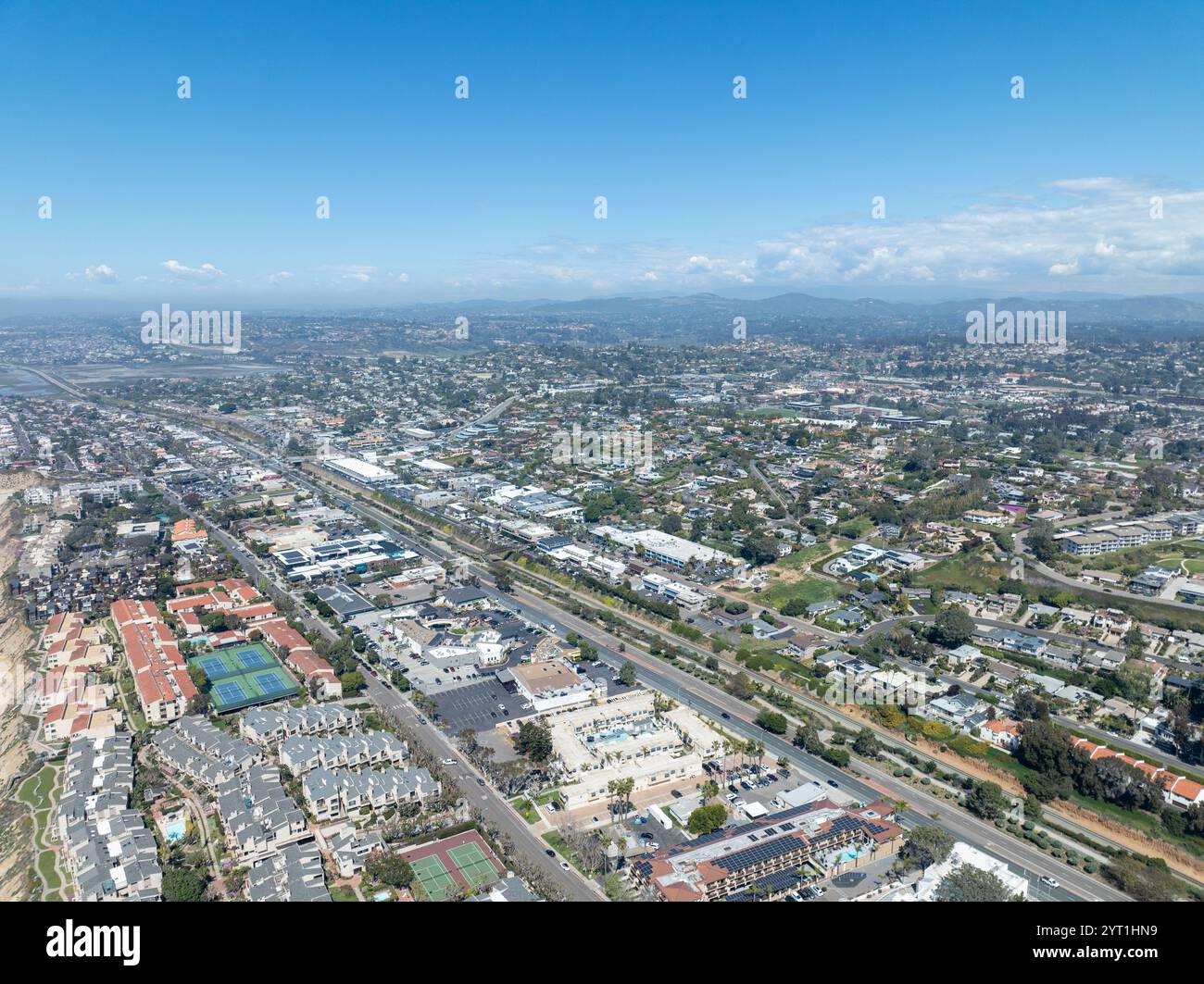 Aerial view of Del Mar Town, California coastal town next the Pacific ...