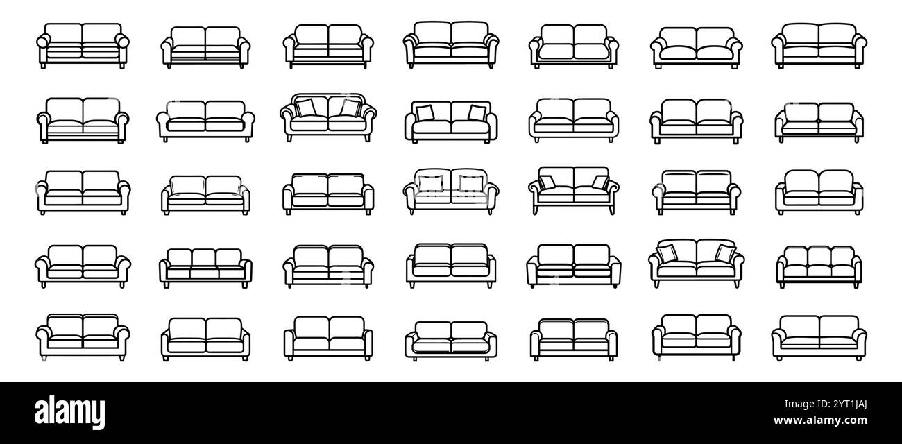 Sofa icon set. Outline interior couch collection in line style ...
