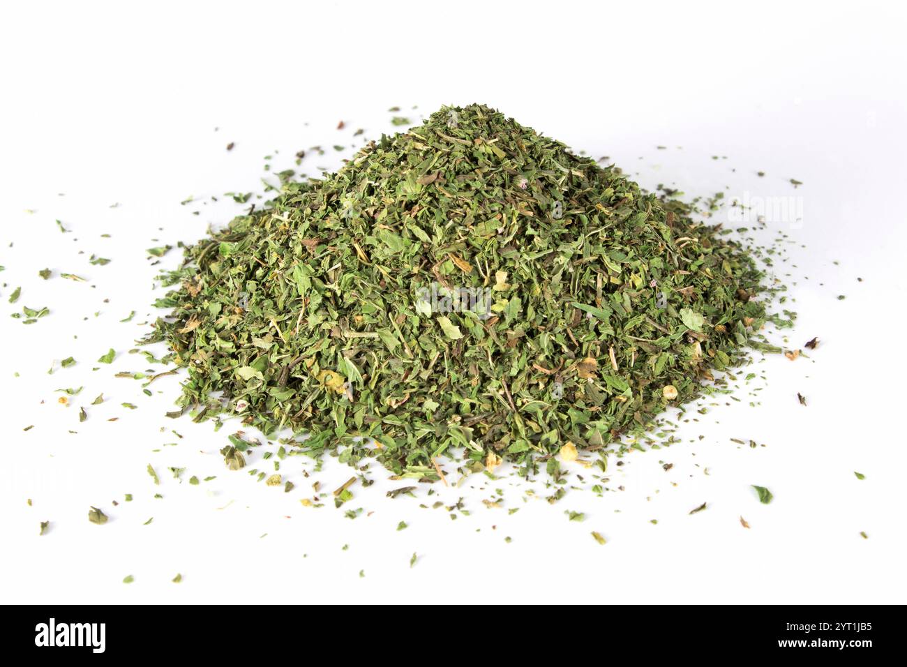 Dried mint spice on a white background. Ground dry mint leaf powder ...