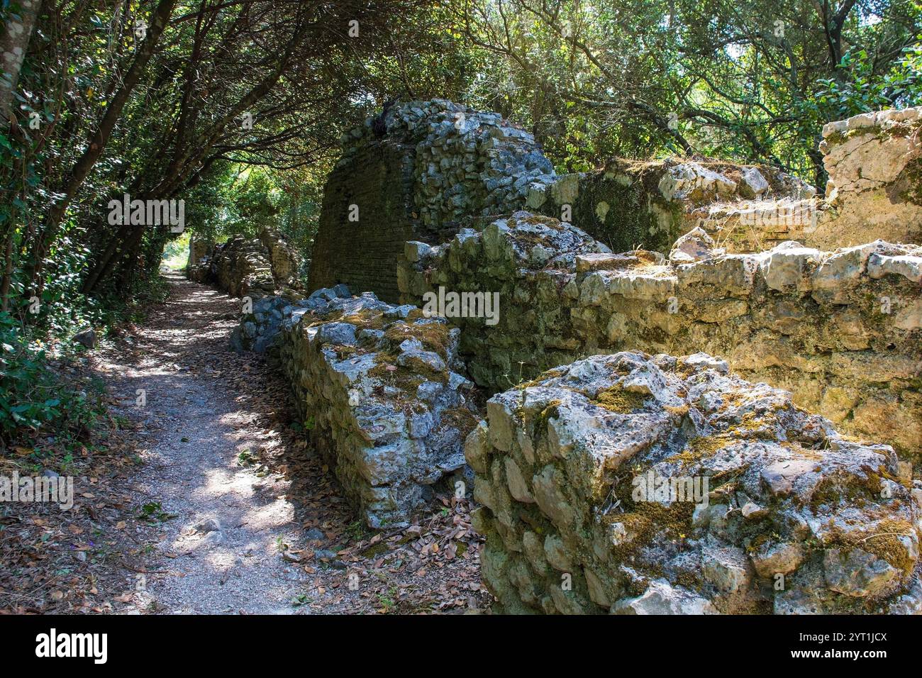 The ruins of walls near the Roman Forum in Butrint Archaeological Park ...