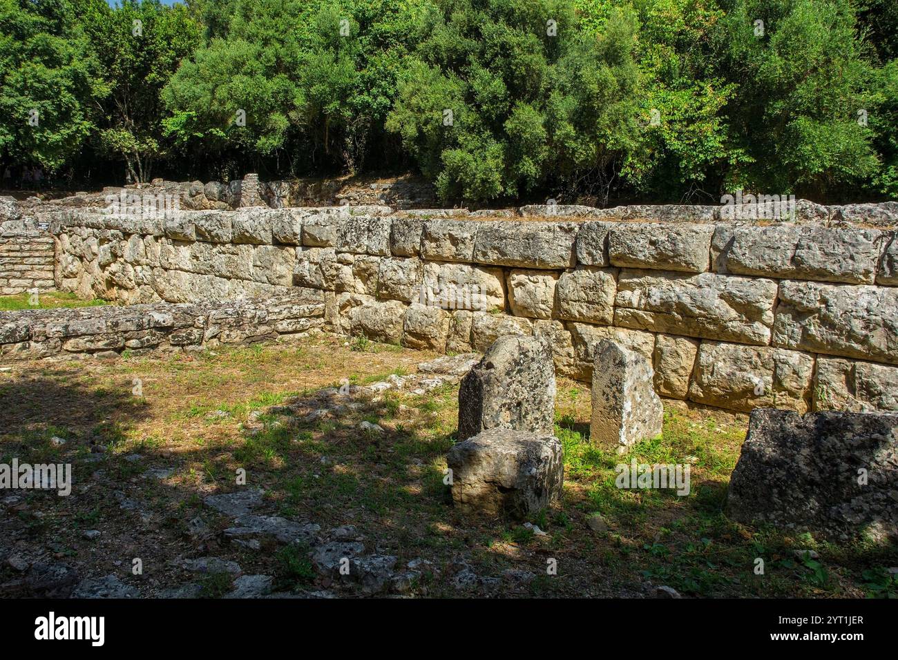 Sarande, Albania - June 7th 2024. The ruins of walls in the Roman Forum ...