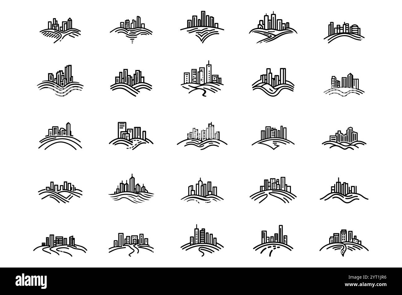 Skyline icon set vector illustration. Simple building district and ...