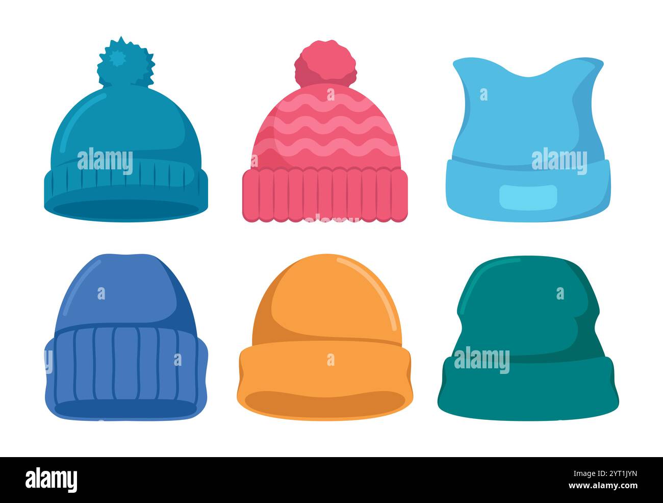 Winter hats collection. Knitting headwear for cold weather. Vector ...
