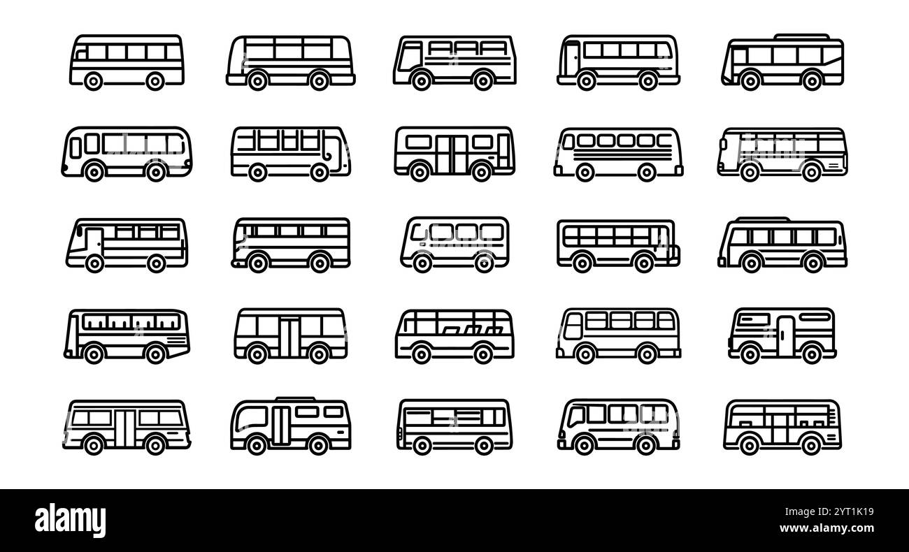 Bus icon line set. Auto transportation collection silhouette and ...