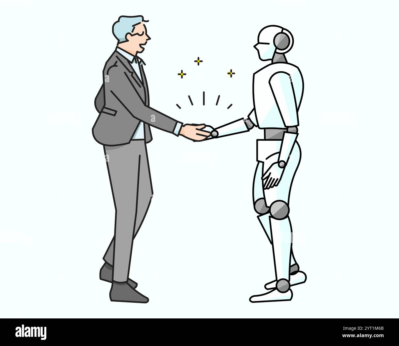 Business Person Business Woman And Robot Shake Hands Startup Development Team Working Together