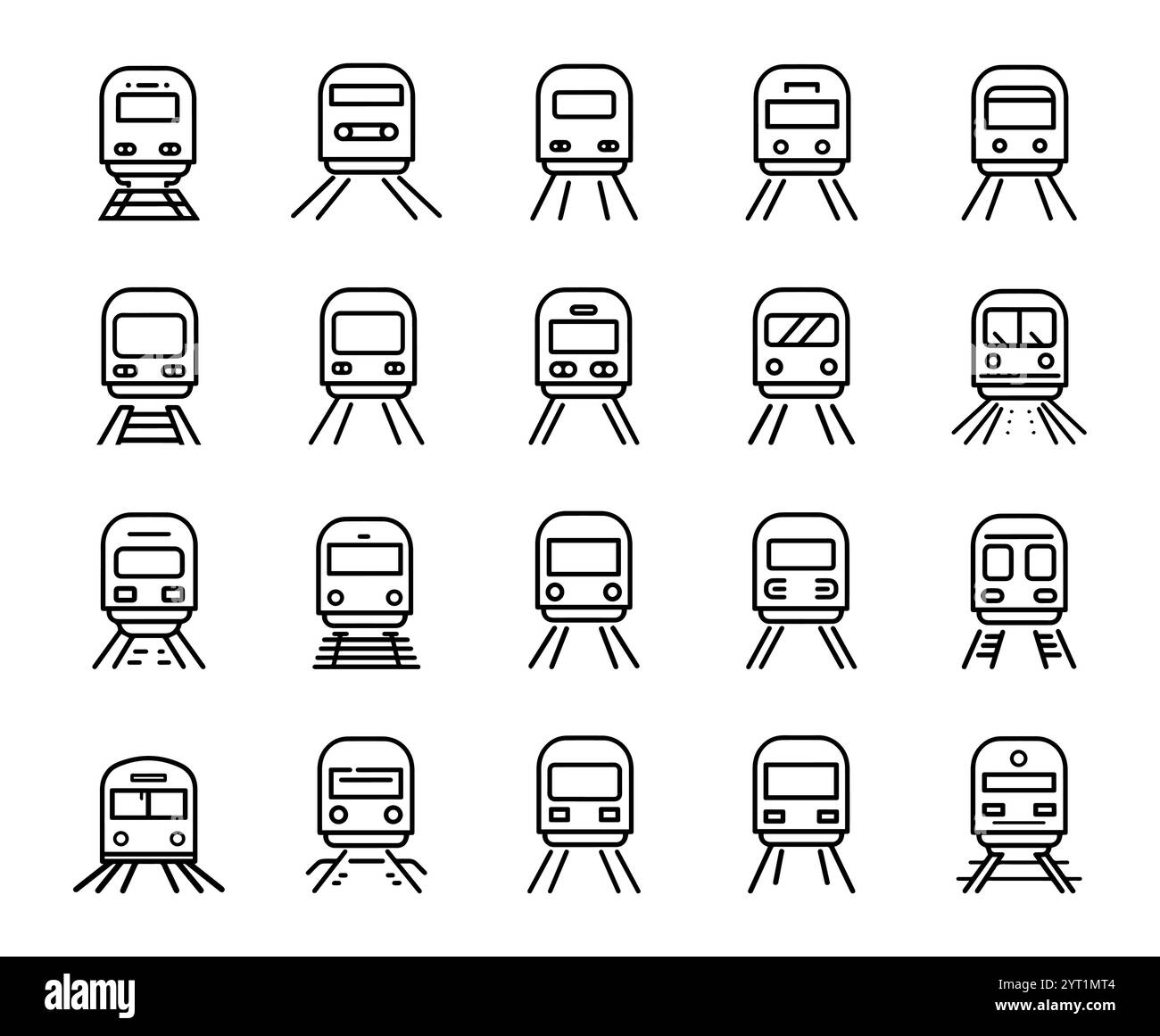 Train icon line set. Locomotive silhouette logo and modern railway ...