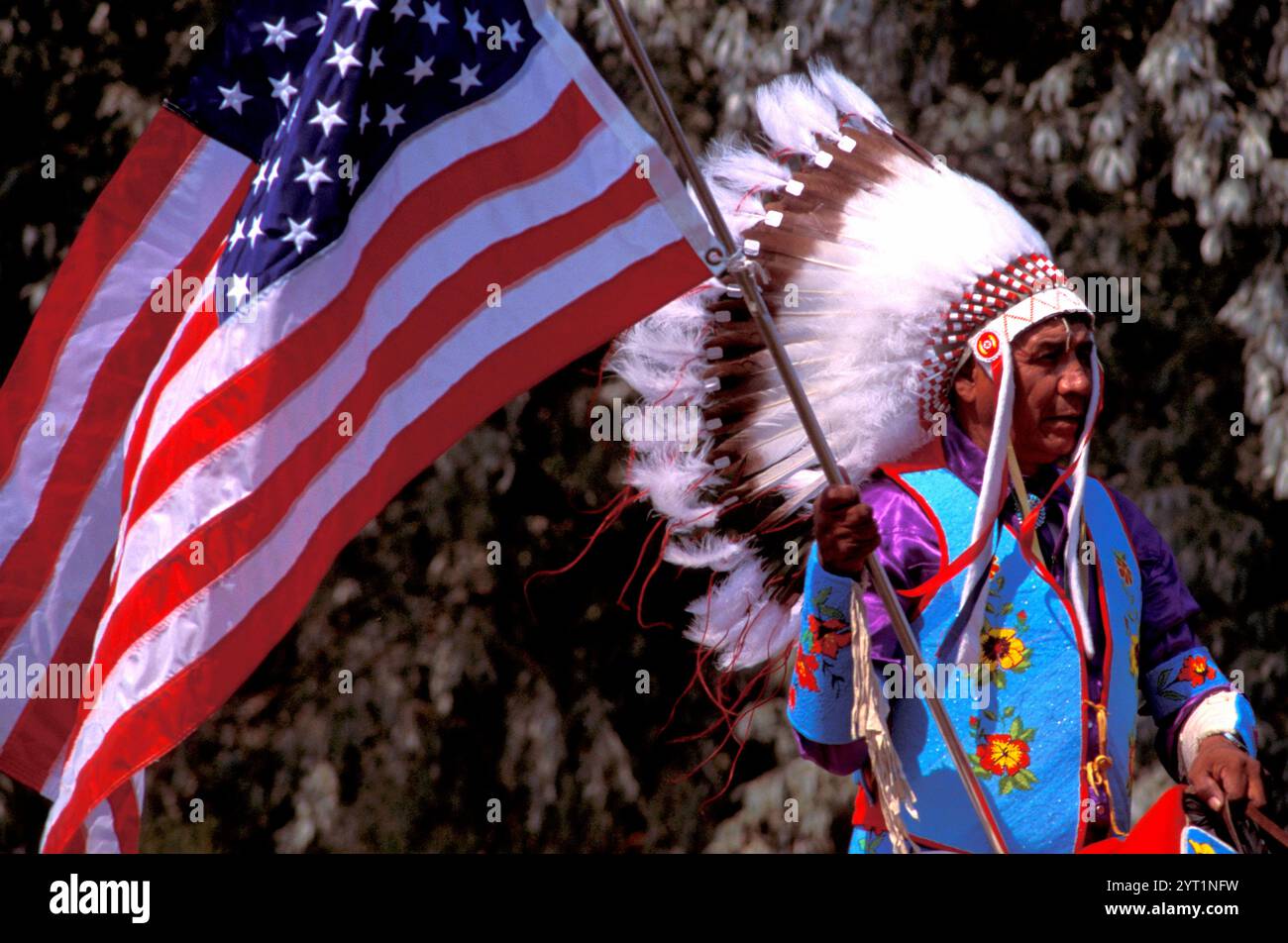 Native Americans, Crow Chief with American flag , Crow Fair, Crow ...