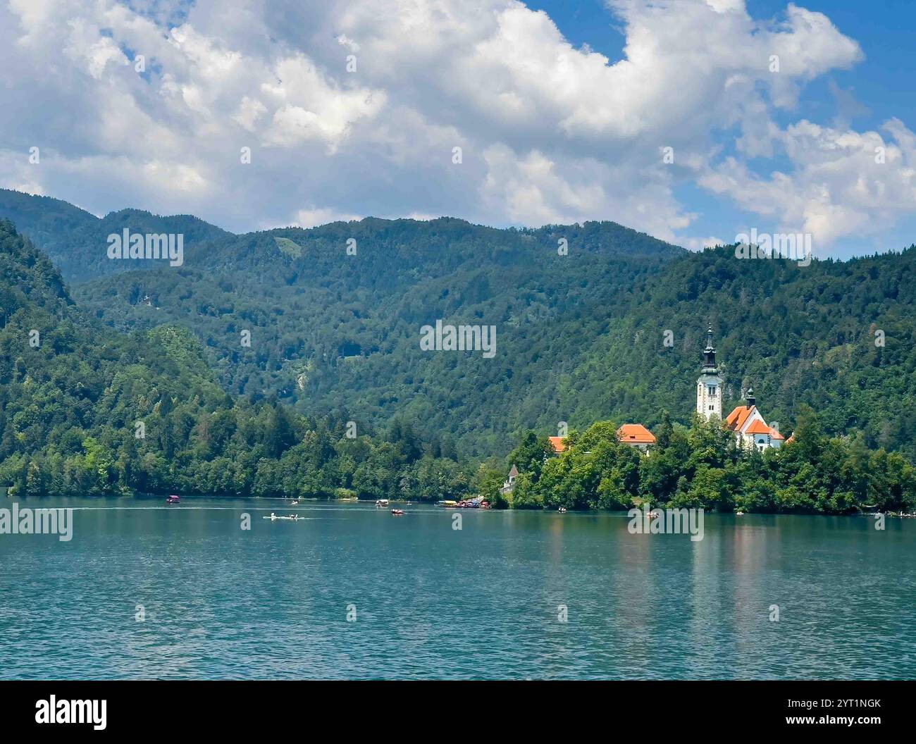 Lake Bled, Slovenia - June 28, 2024: East side of Church of the ...