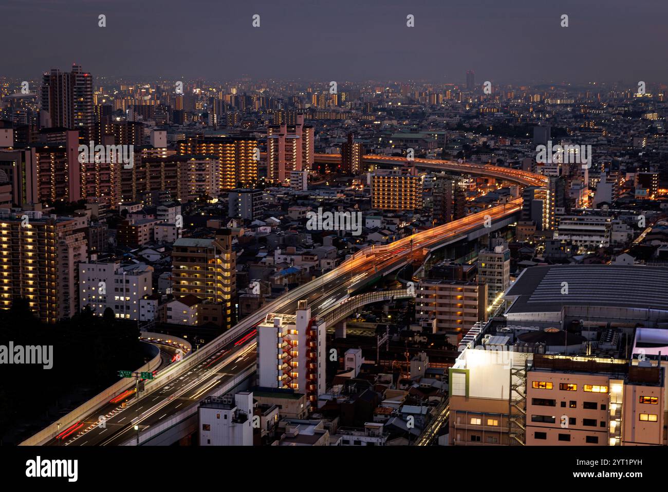 A captivating and stunning night view of a vibrant Osaka cityscape ...