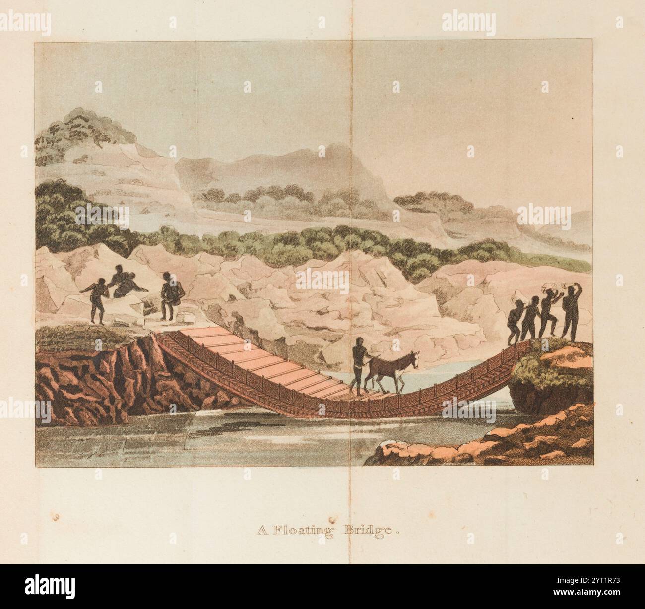 A floating bamboo bridge over the Senegal River, 18th century ...