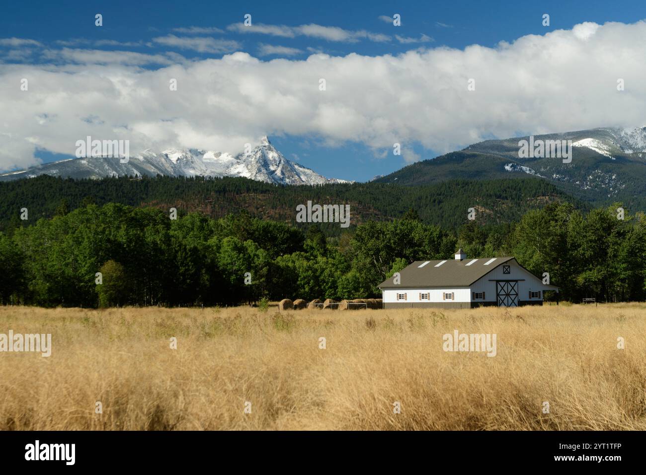 North America, USA, Pacific Northwest, Montana, Barn in the Bitteroot ...