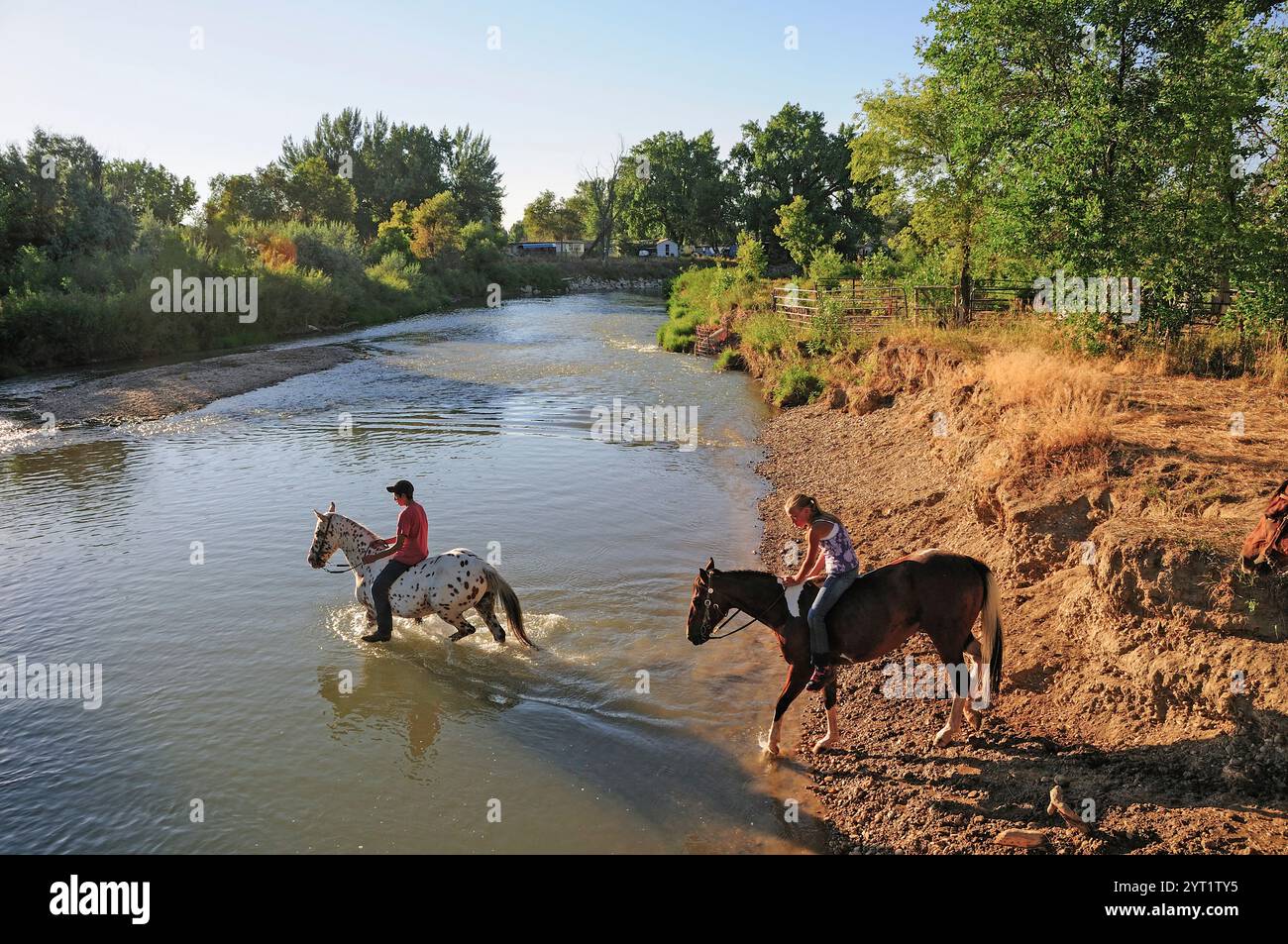 USA, Rocky Mountains, Montana, Crow Indian Reservation, crossing Little ...