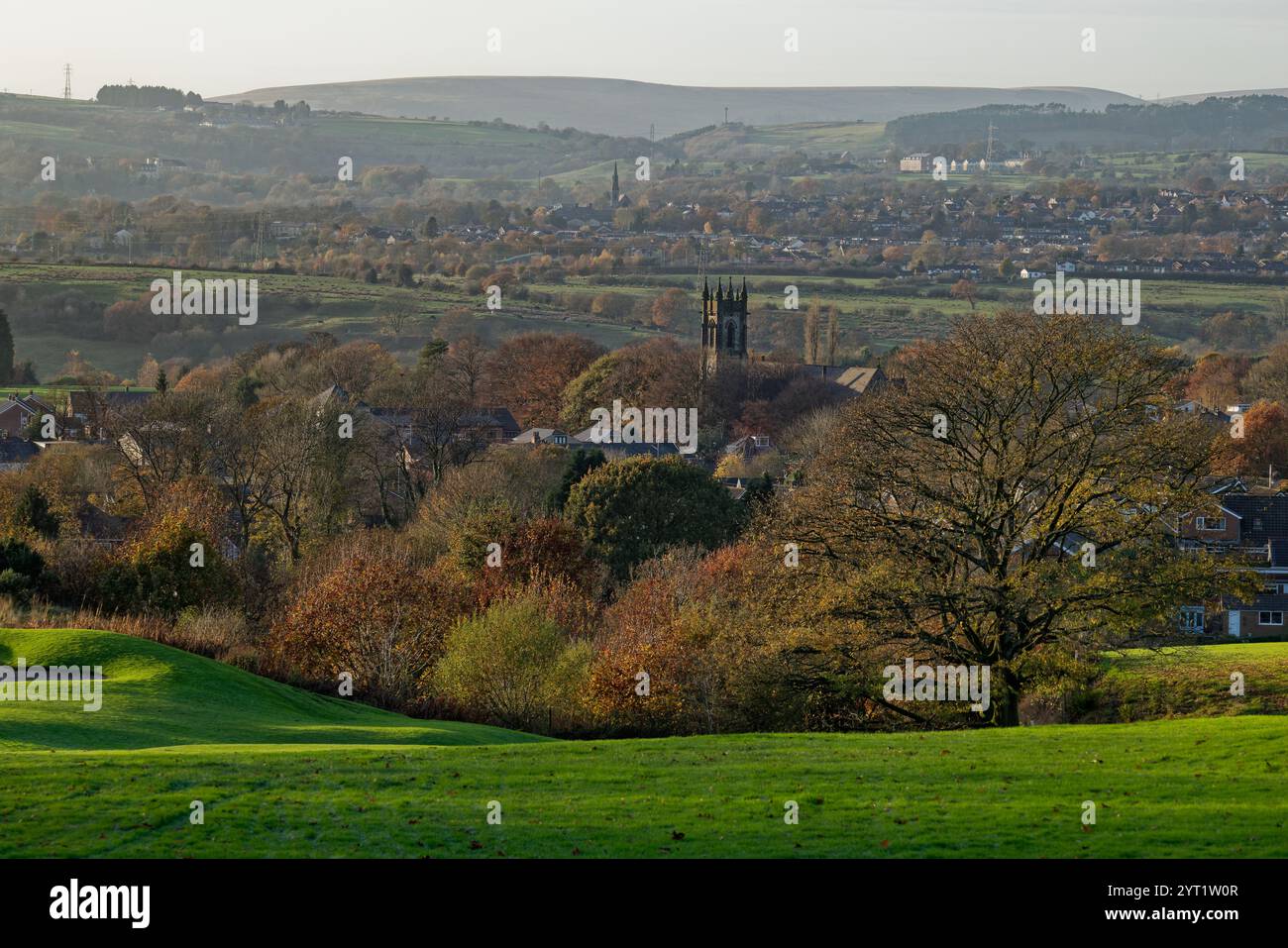 View over Walmersley Village from Walmersley Golf Course, Bury, England ...