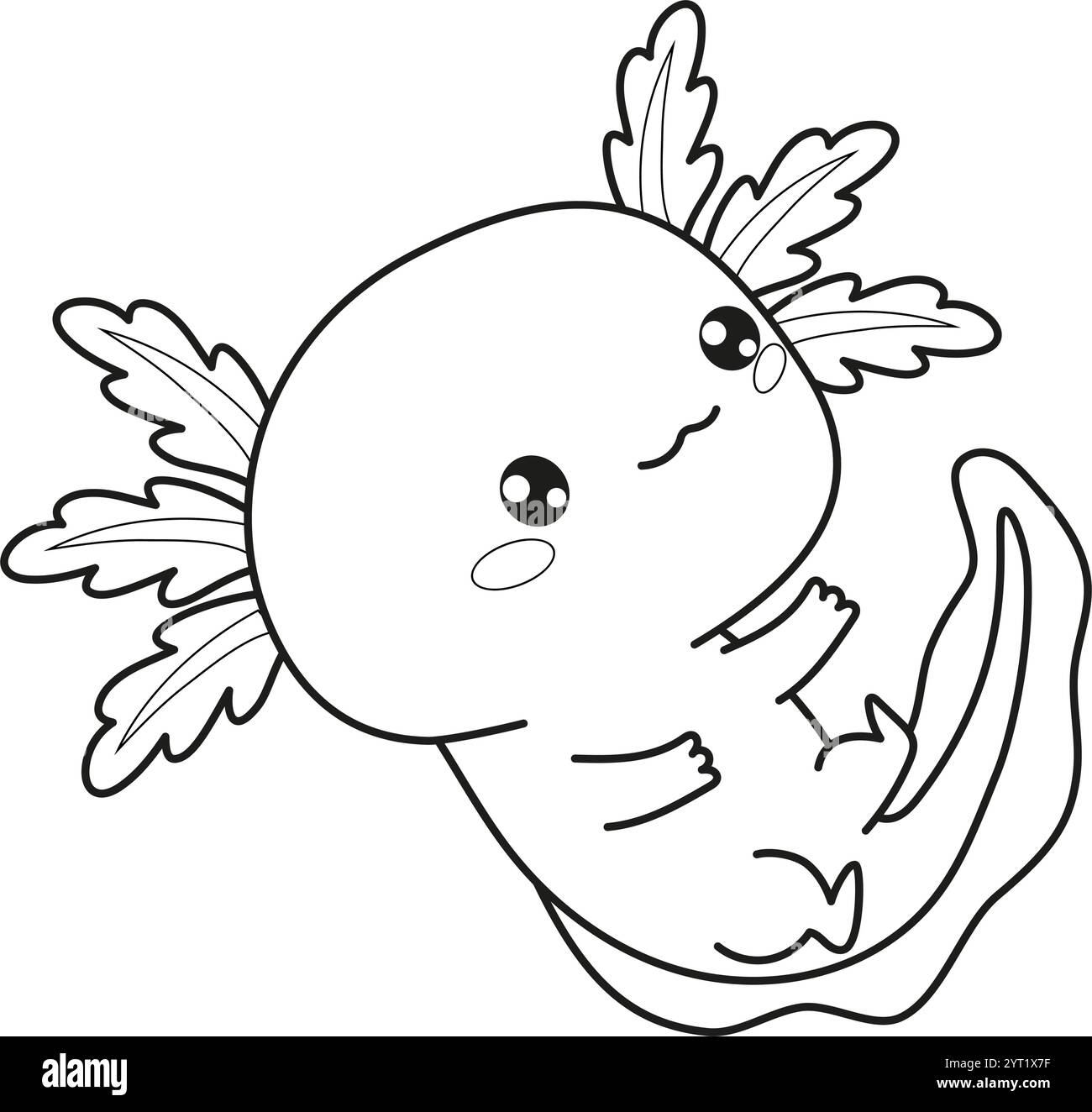 Outline cute Axolotl. Little cartoon character. Line drawing, coloring ...