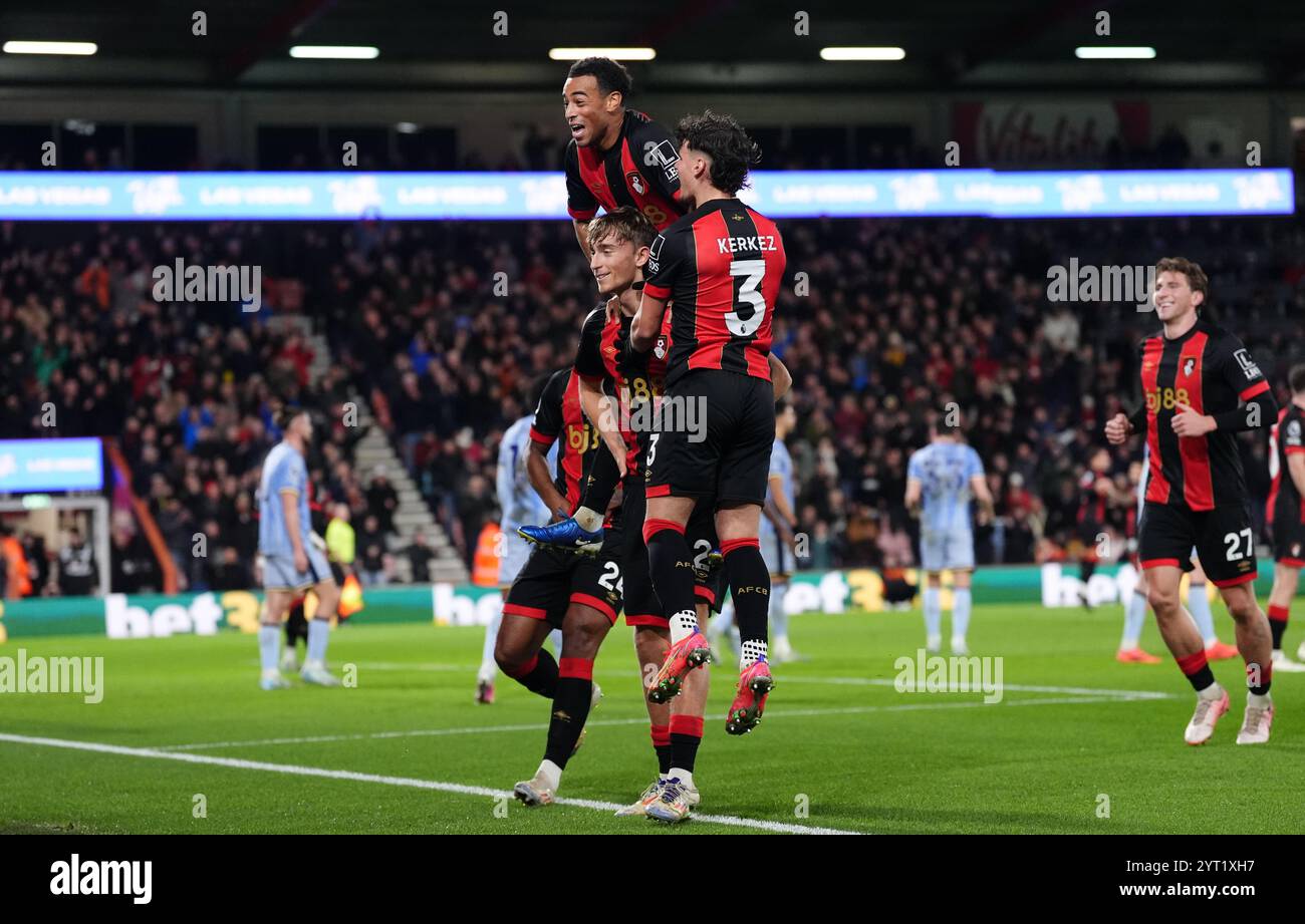 Bournemouth's Dean Huijsen (centre) celebrates scoring the opening goal ...