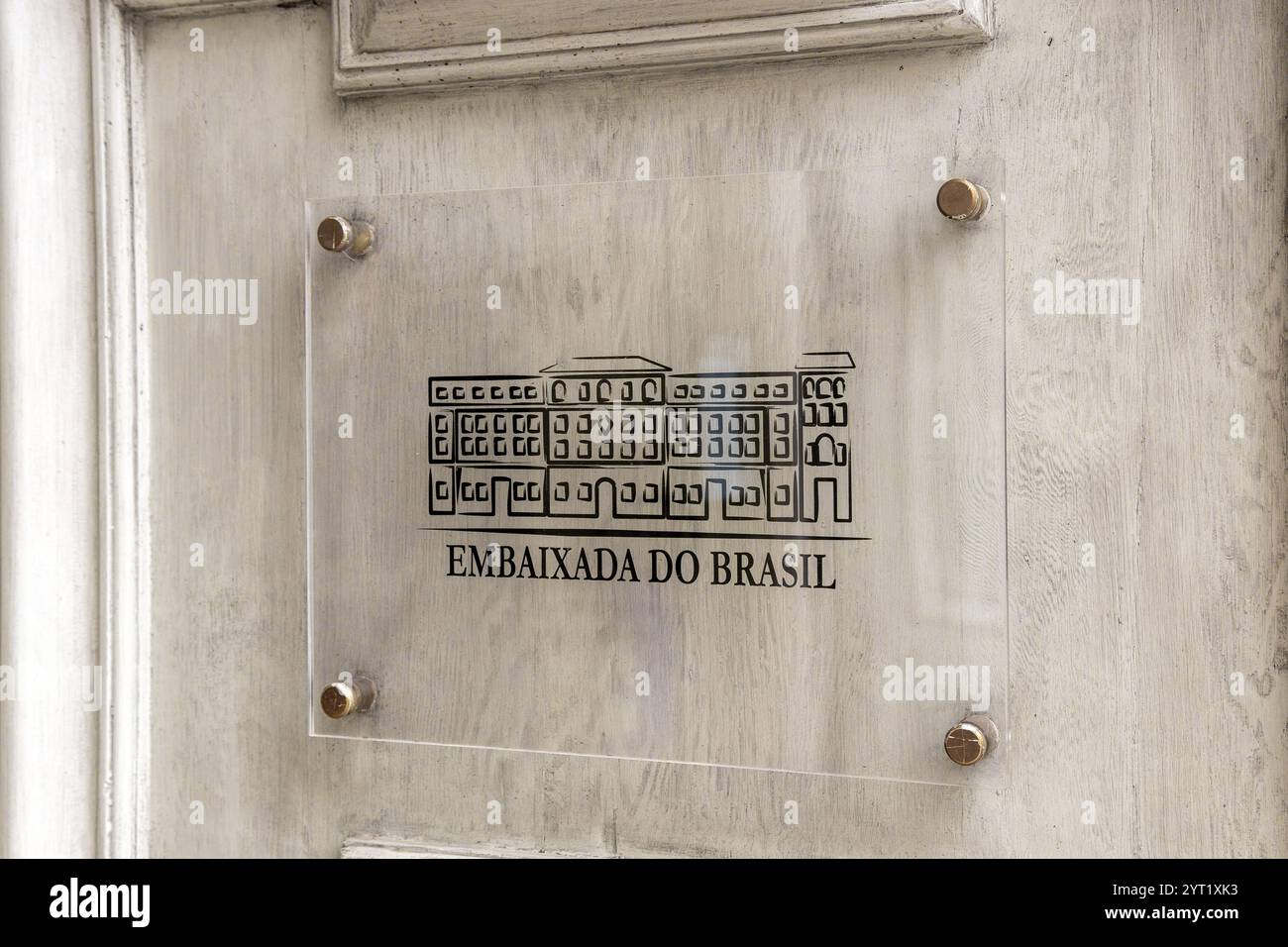 Rome, Italy - Nov 14th, 2024: Plaque of the Brazilian Embassy, located ...
