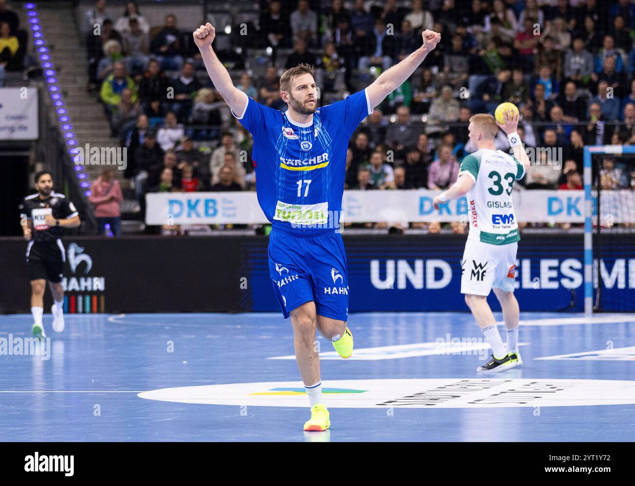 Samuel ROETHLISBERGER (TVB Stuttgart, #17) jubelt/freut sich, Emotion, Freude, Begeisterung TVB ...