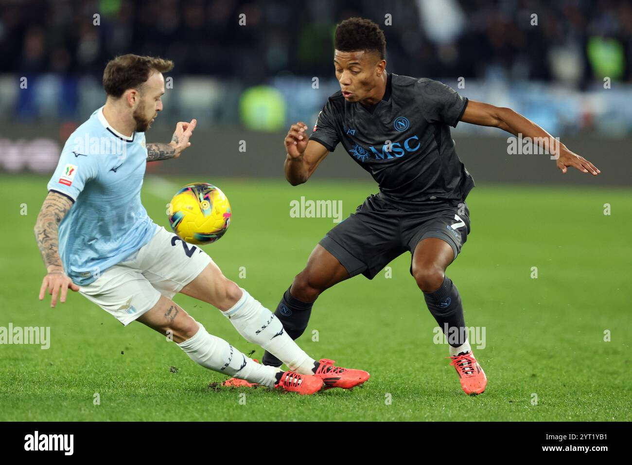 Rome, Italy. 05th Dec, 2024. Rome, Italy 5.12.2024 : Manuel Lazzari of Lazio, David Neres of ...
