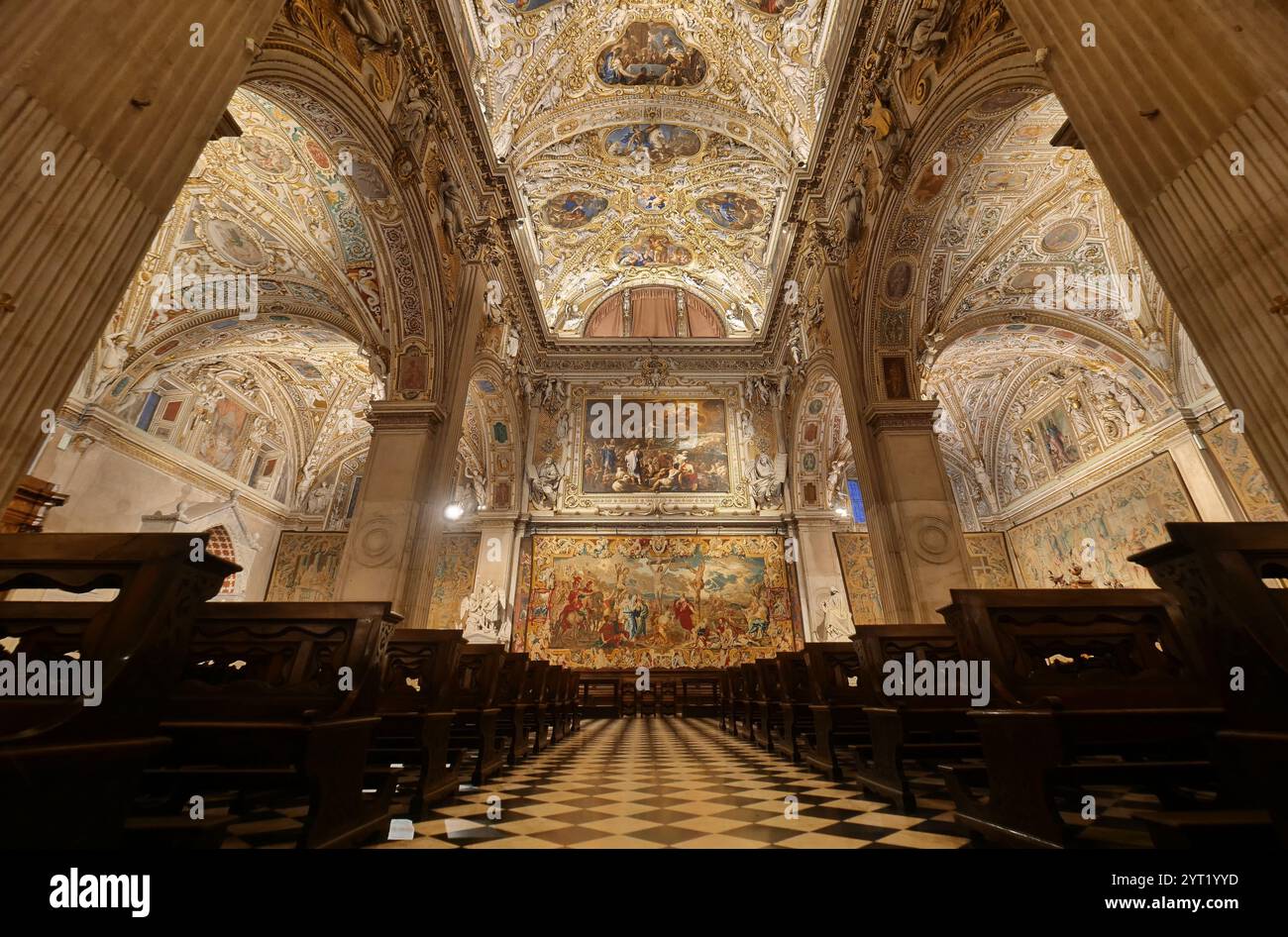 Interior of Basilica di Santa Maria Maggiore. The church is Romanesque ...