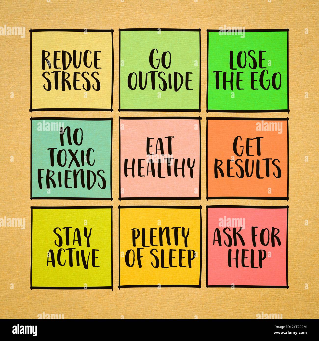 healthy lifestyle reminders, a set of colorful notes, personal ...