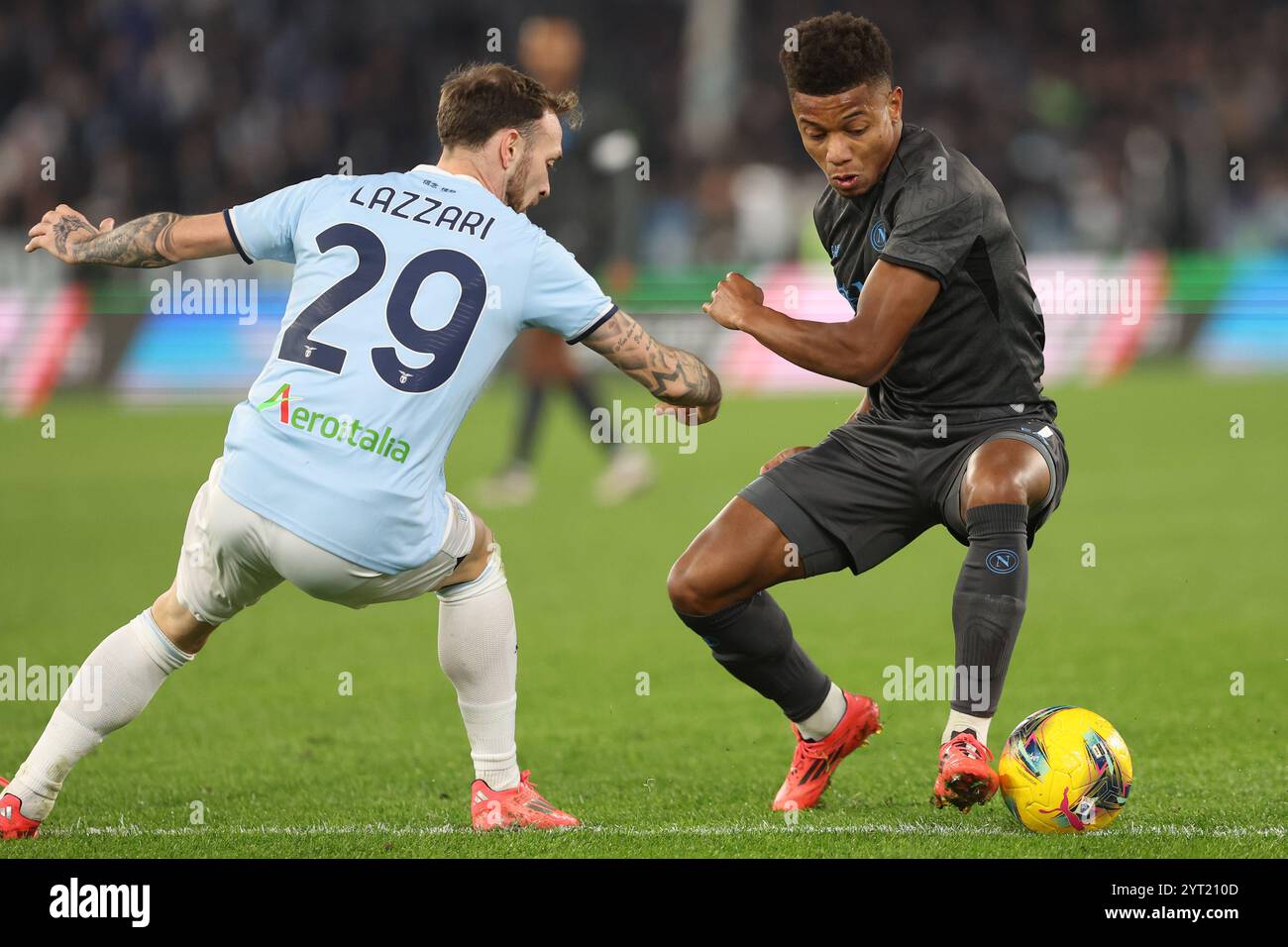 Rome, Italy. 05th Dec, 2024. Rome, Italy 5.12.2024 : Manuel Lazzari of Lazio, David Neres of ...