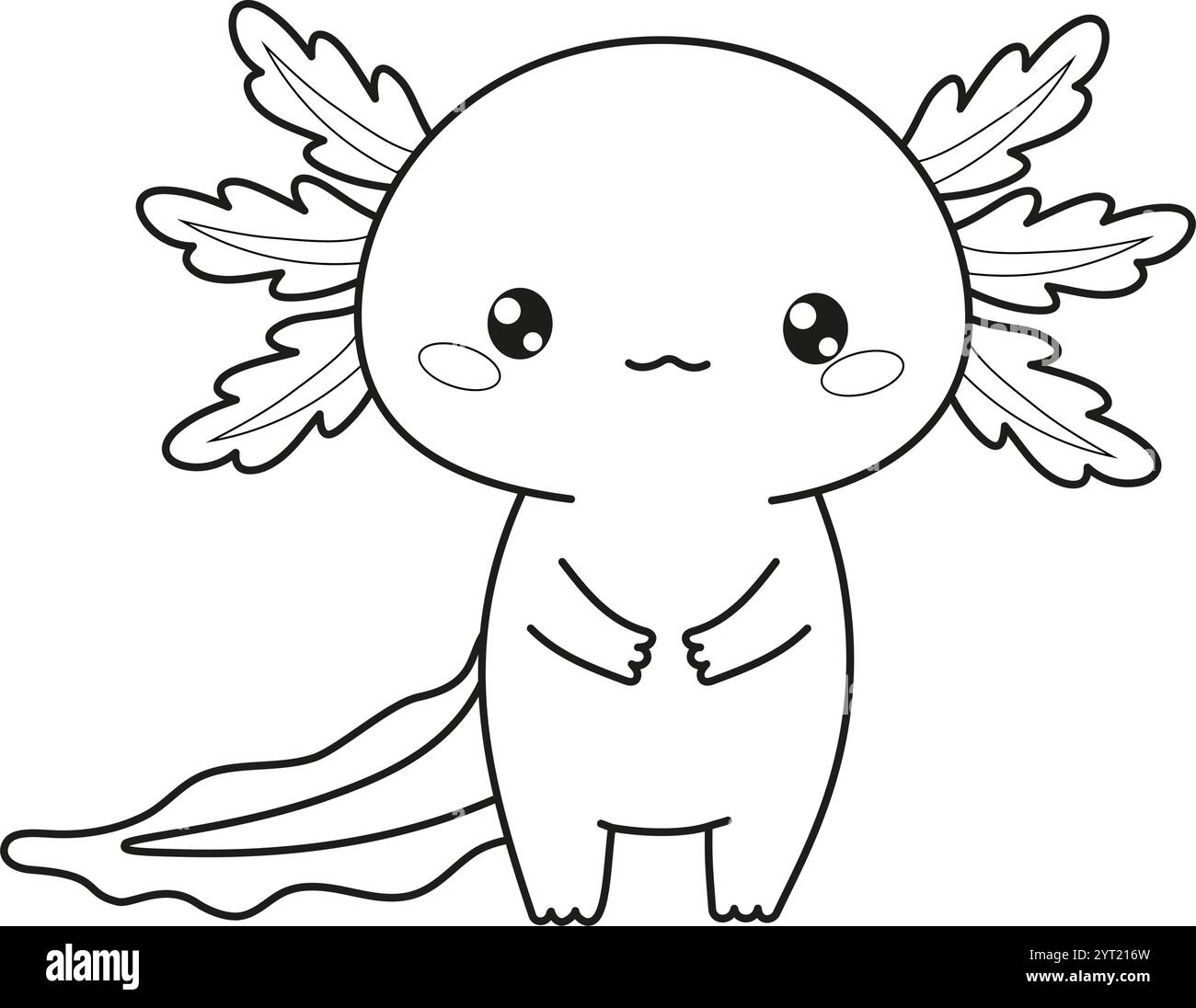 Outline cartoon Axolotl character. Line drawing, coloring book. Vector ...