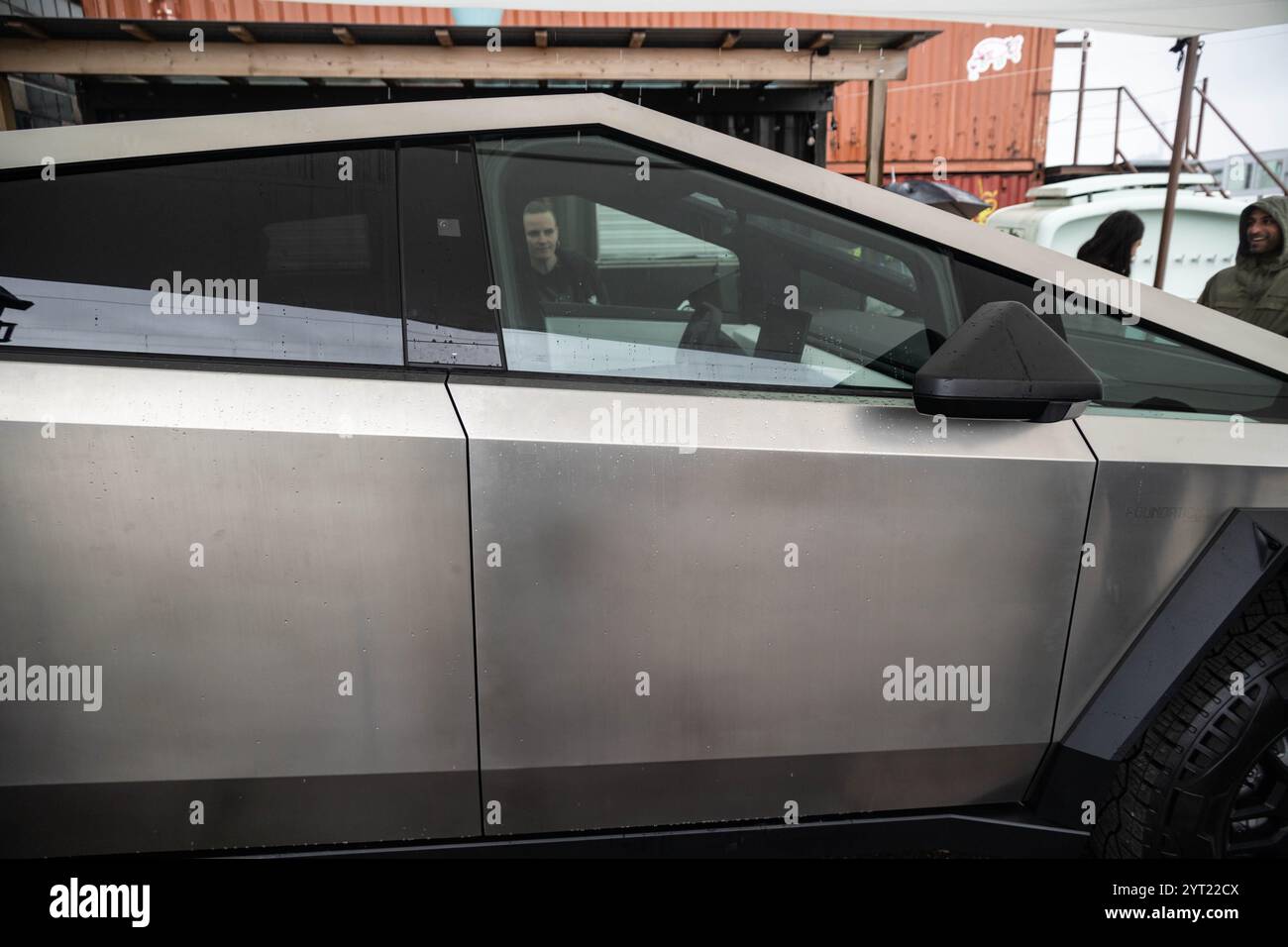 A Tesla Cybertruck Odyssey from U.S. billionaire Elon Musk is displayed ...