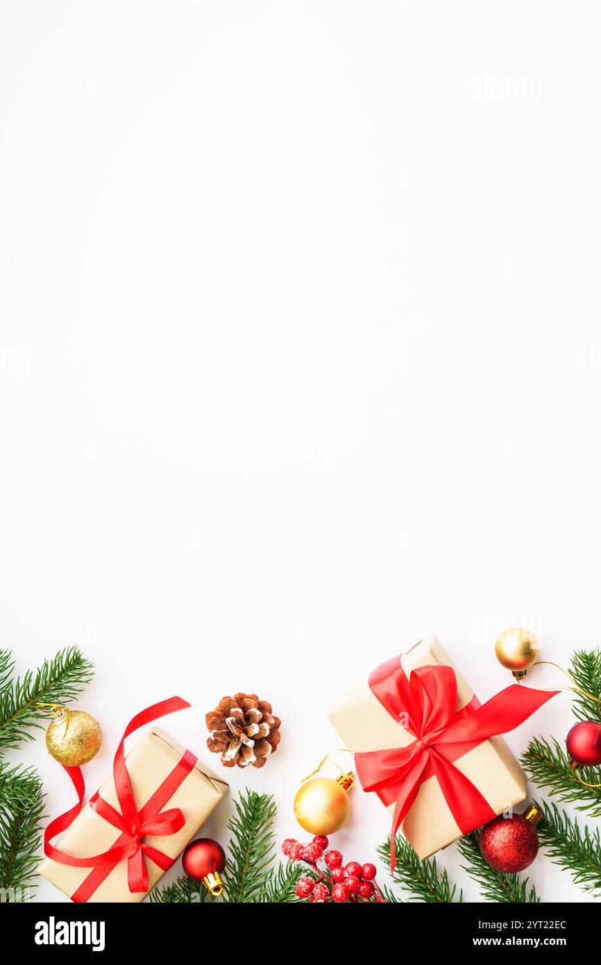 Christmas background. Present box and christmas decorations Stock Photo ...
