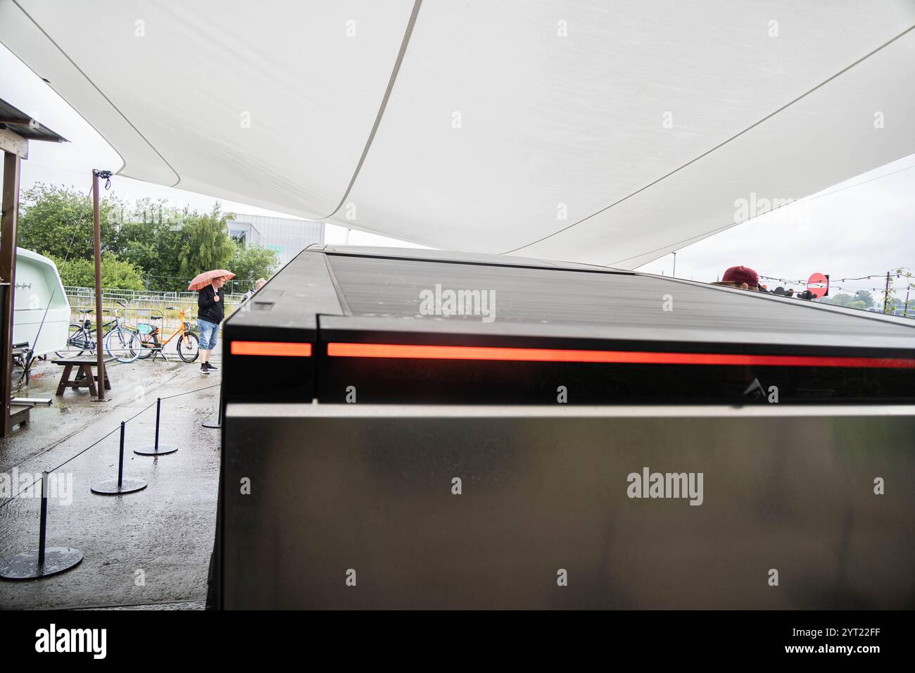 A Tesla Cybertruck Odyssey from U.S. billionaire Elon Musk is displayed ...