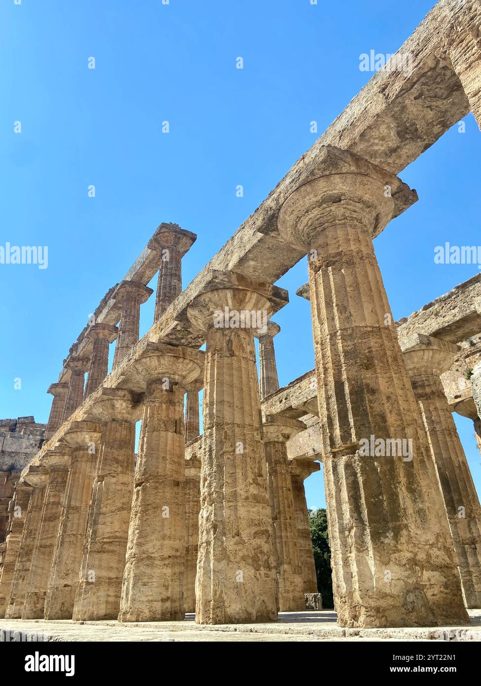Low Angle, Close-Up View of Ancient Greek Columns at the Hera Temple in ...