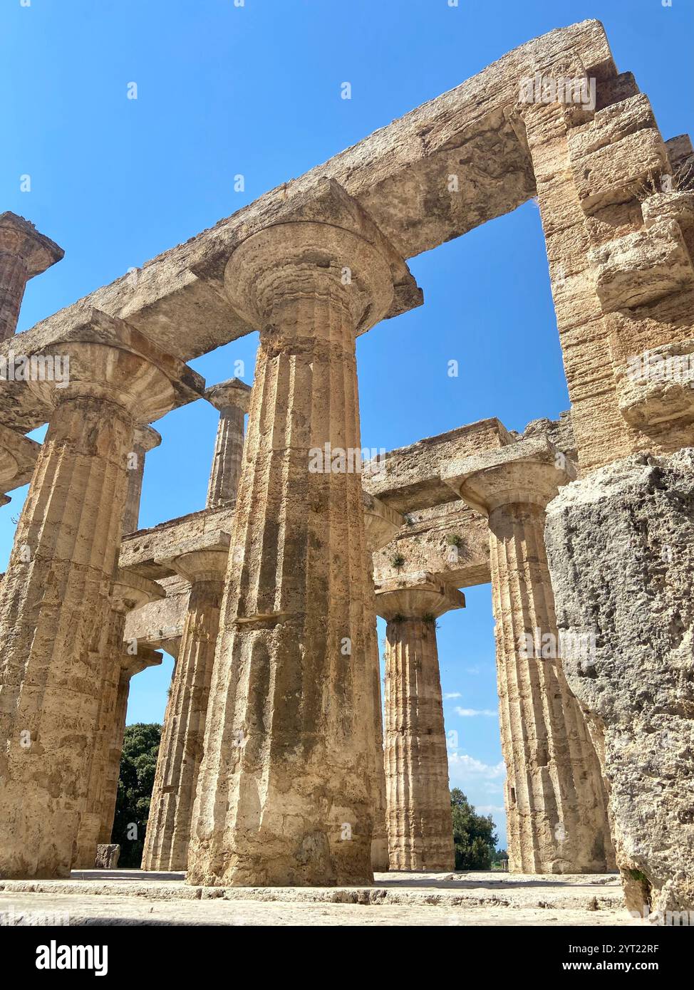 Low Angle, Close-Up View of Ancient Greek Columns at the Hera Temple in ...