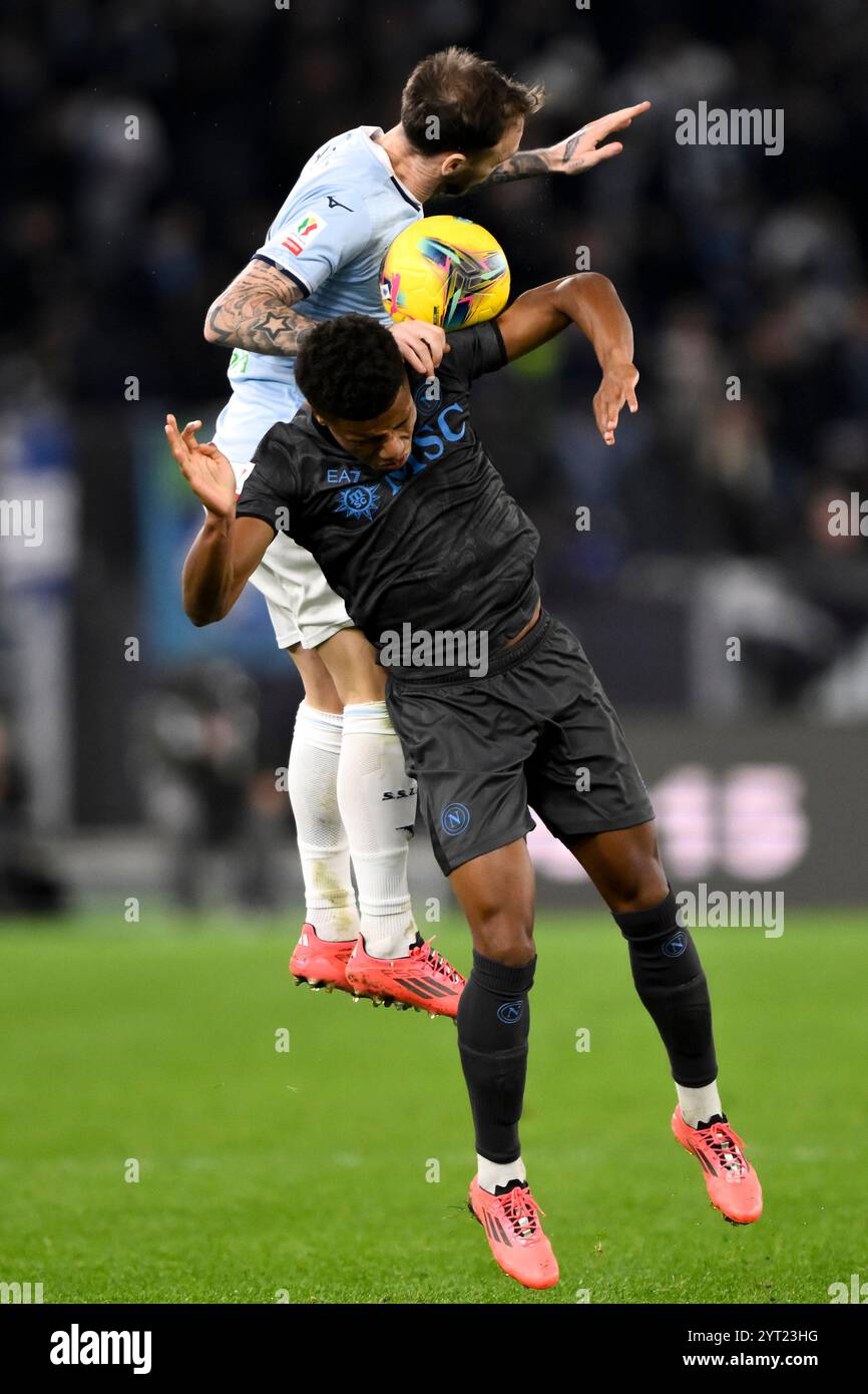 Rome, Italy. 05th Dec, 2024. Manuel Lazzari of SS Lazio and David Neres of SSC Napoli compete ...