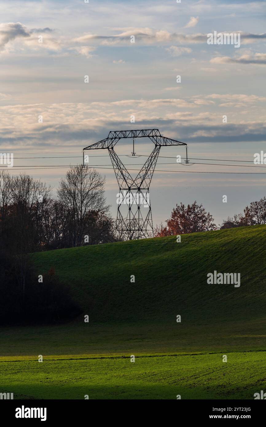 High voltage pylon in the French countryside. 225 kV High voltage ...