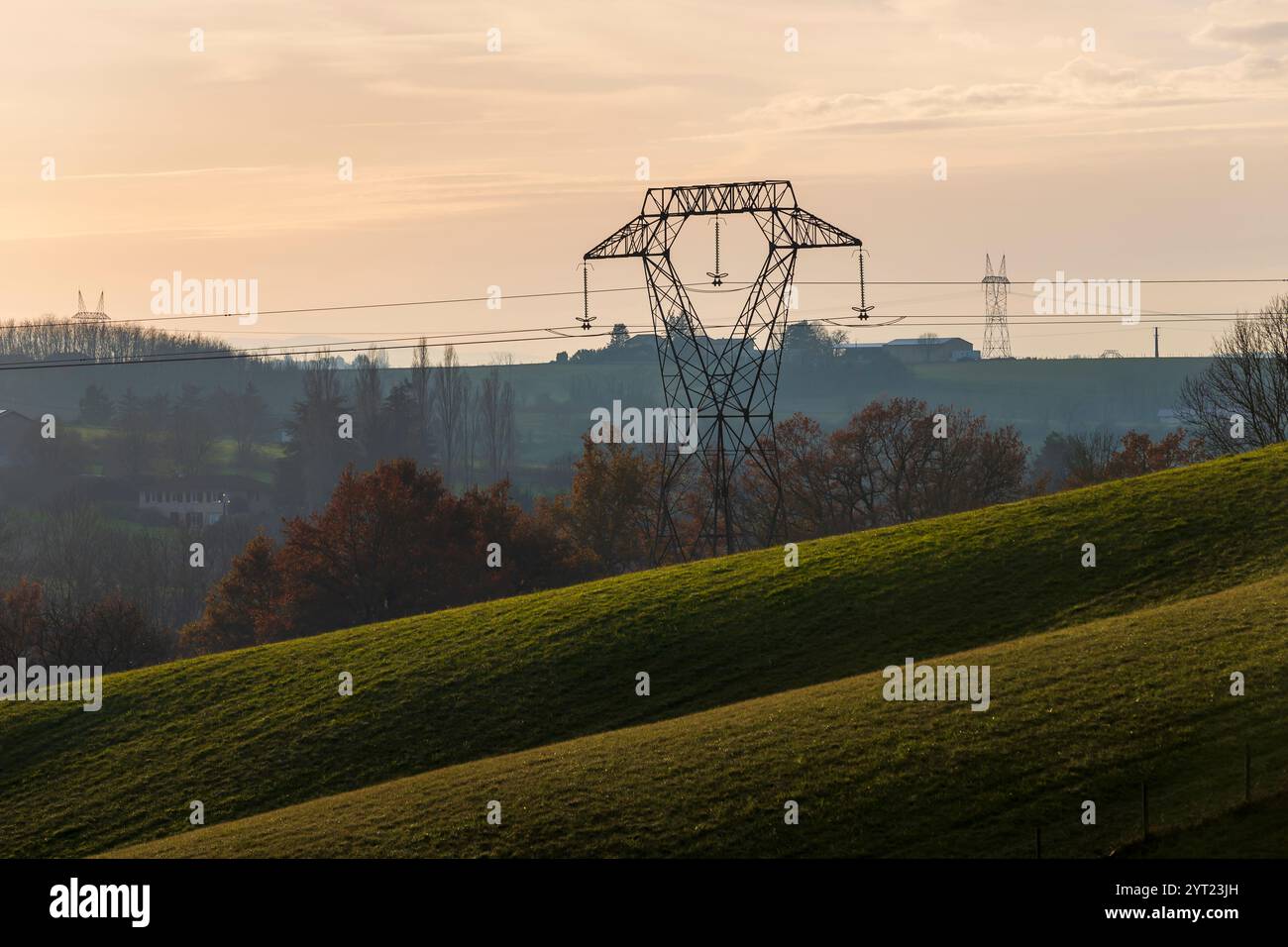 High voltage pylon in the French countryside. 225 kV High voltage ...