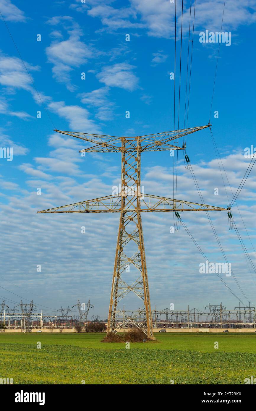 High voltage pylon in the French countryside. 400 kV High voltage ...
