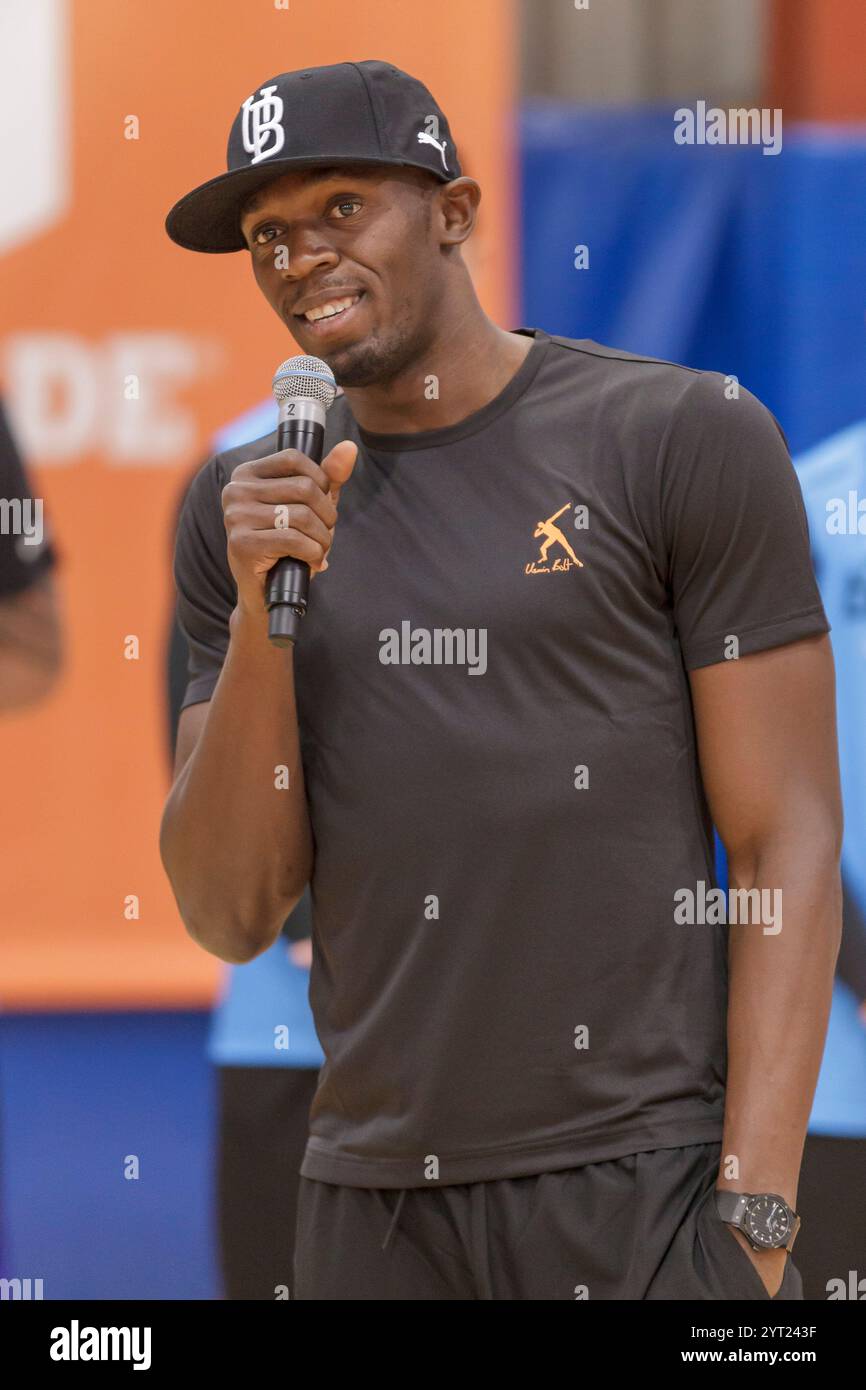 Olympic sprinting champion Usain Bolt attends a training session with ...