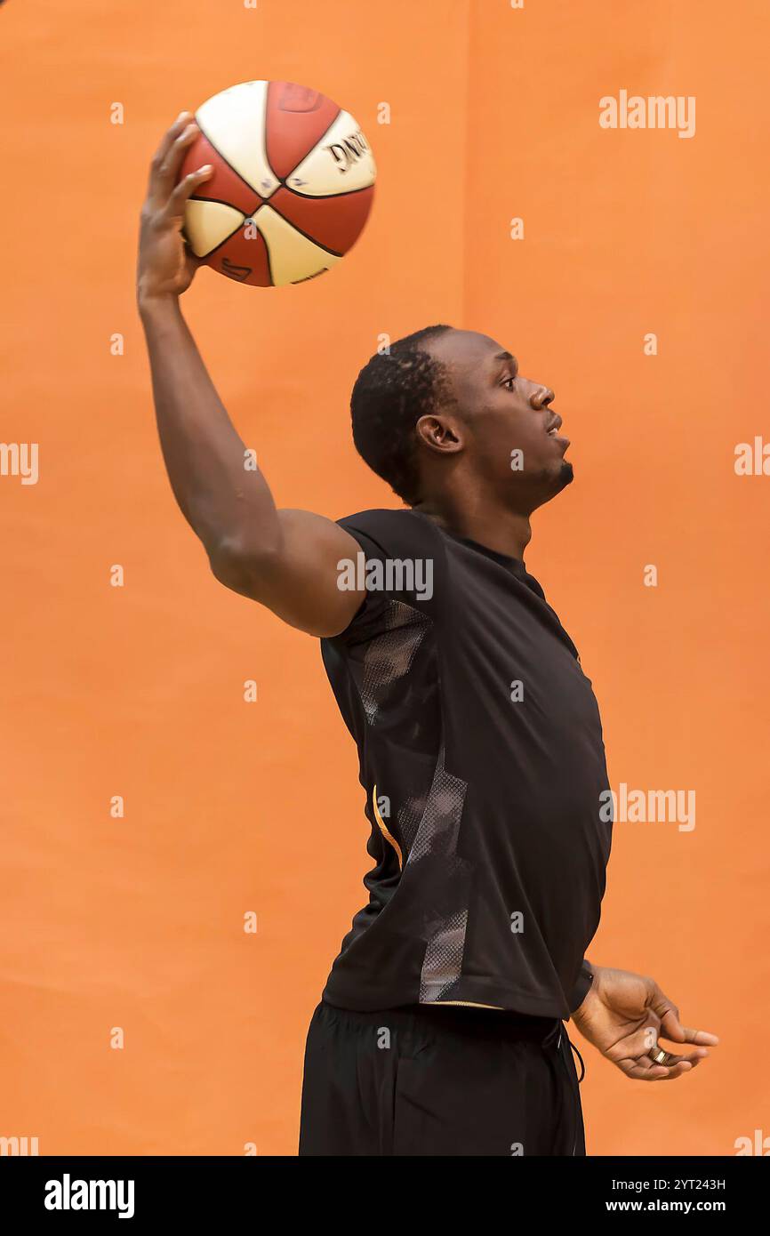 Olympic sprinting champion Usain Bolt attends a training session with ...